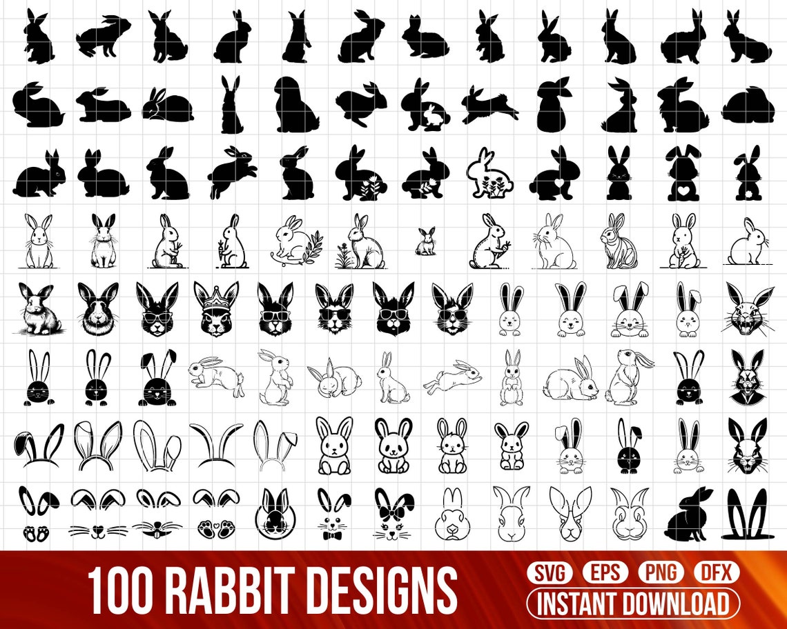 Rabbit SVG Bundle, Rabbit PNG, Rabbit Clipart, Rabbit SVG Cut Files for ...
