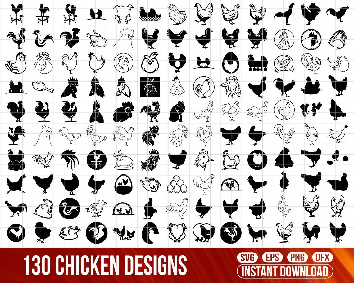 130 Chicken Svg Bundle Hand Drawn, Chicken Svg, Rooster Svg, Chicken ...