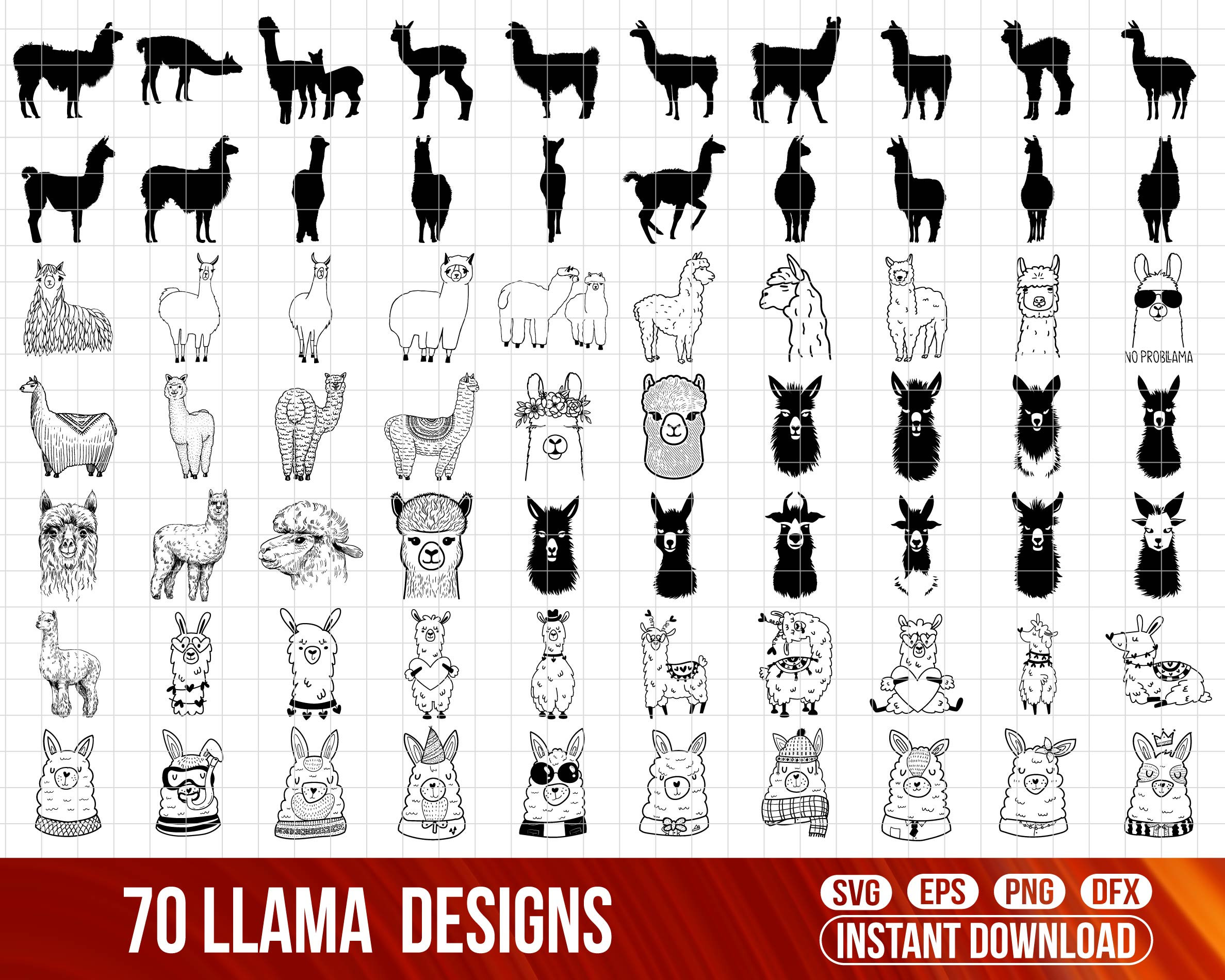 Llama SVG Bundle, Llama Head Svg, Llama Clipart, Llama SVG Cut Files ...