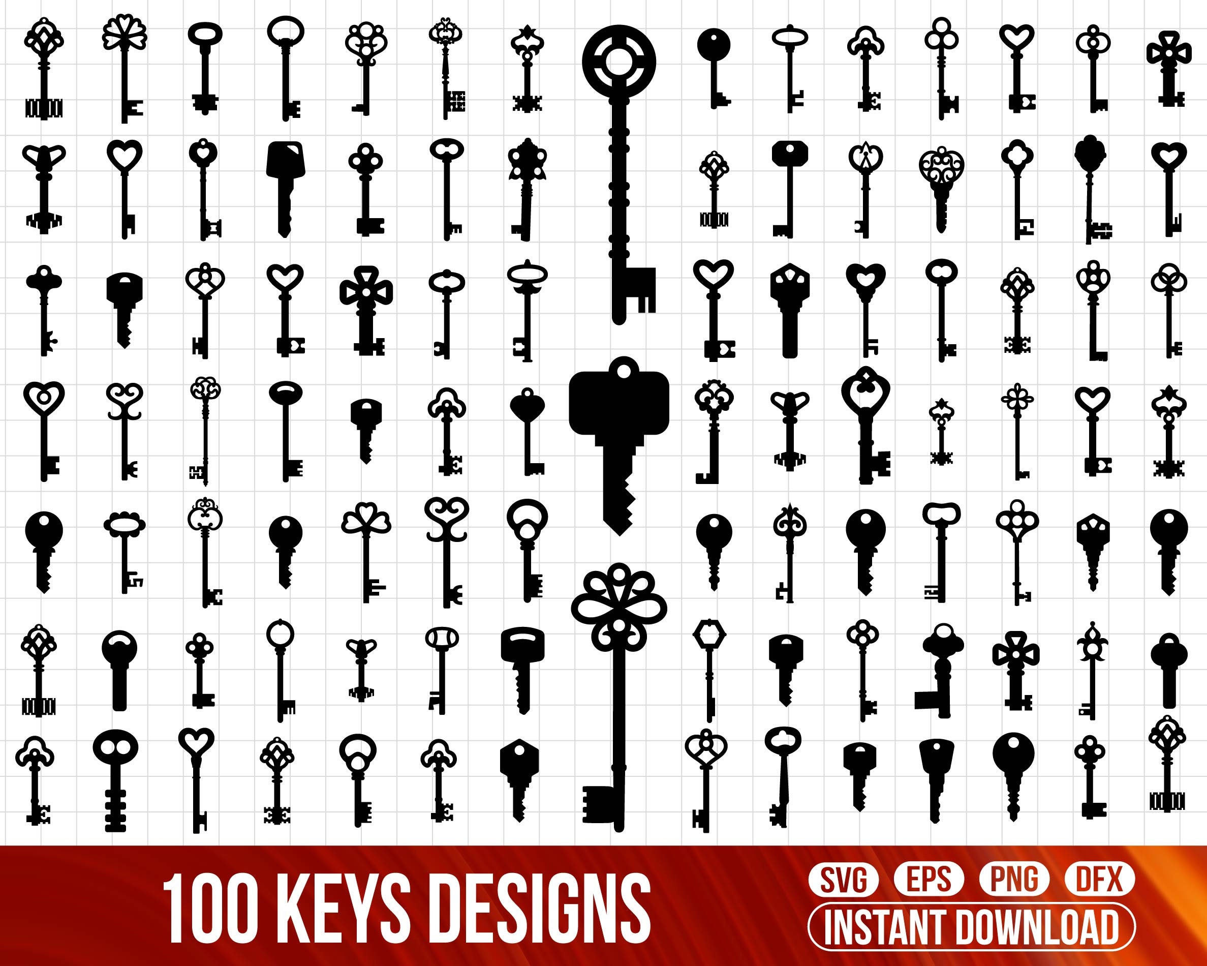 100 Key SVG Bundle, Key Clipart, Magic Key Svg, Antique Keys, Vintage ...