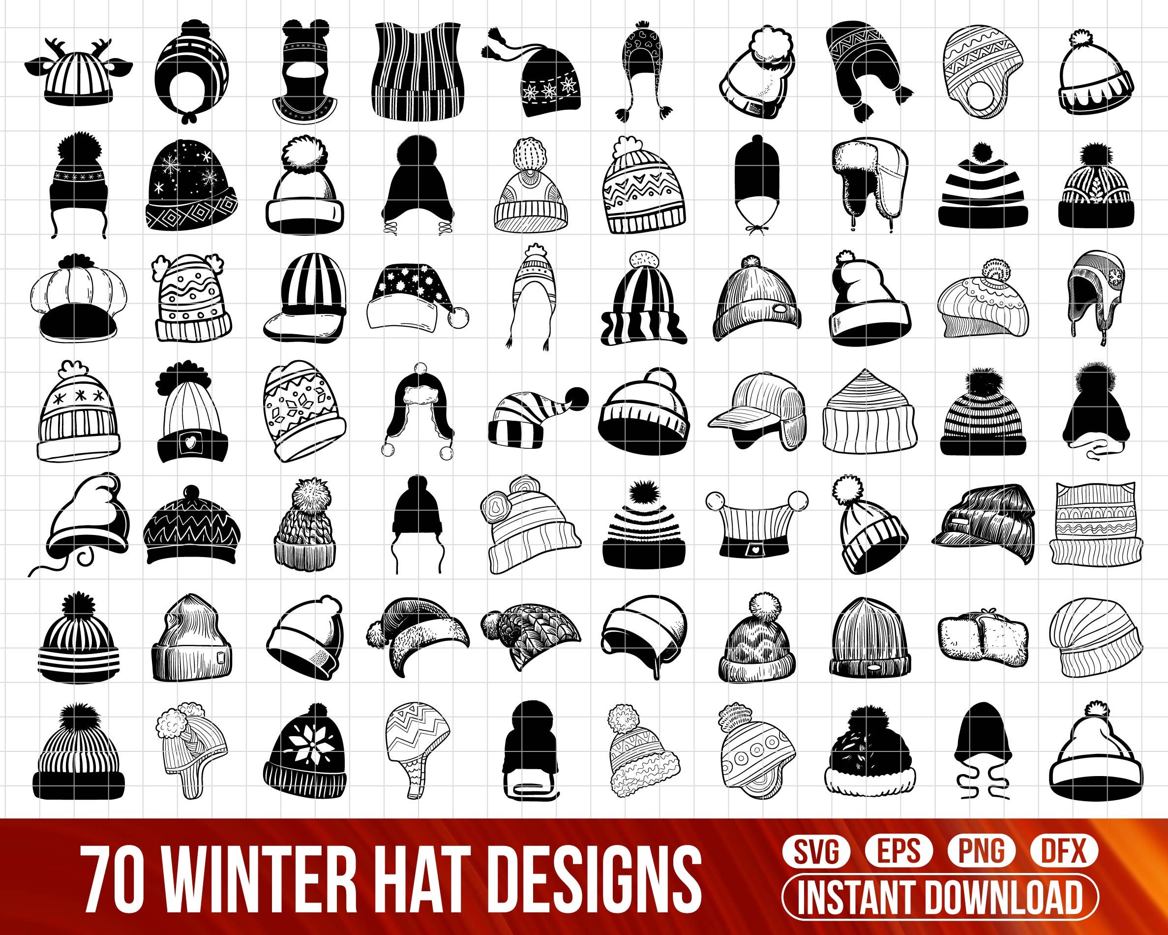 Winter Hat Svg Bundle, Winter Hats Clipart, Warm Scarf Svg, Vector ...