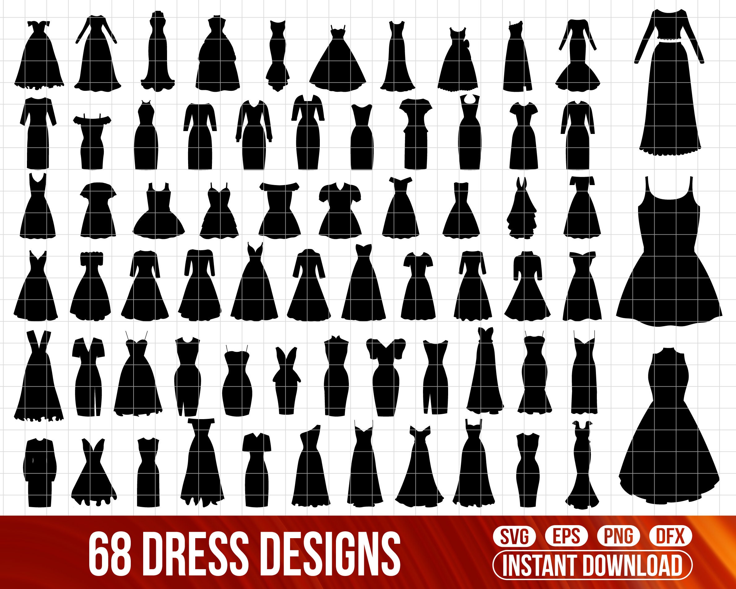 Bridal Dress SVG Dress PNG Bundle Women's Dresses Svg Dresses Clipart ...