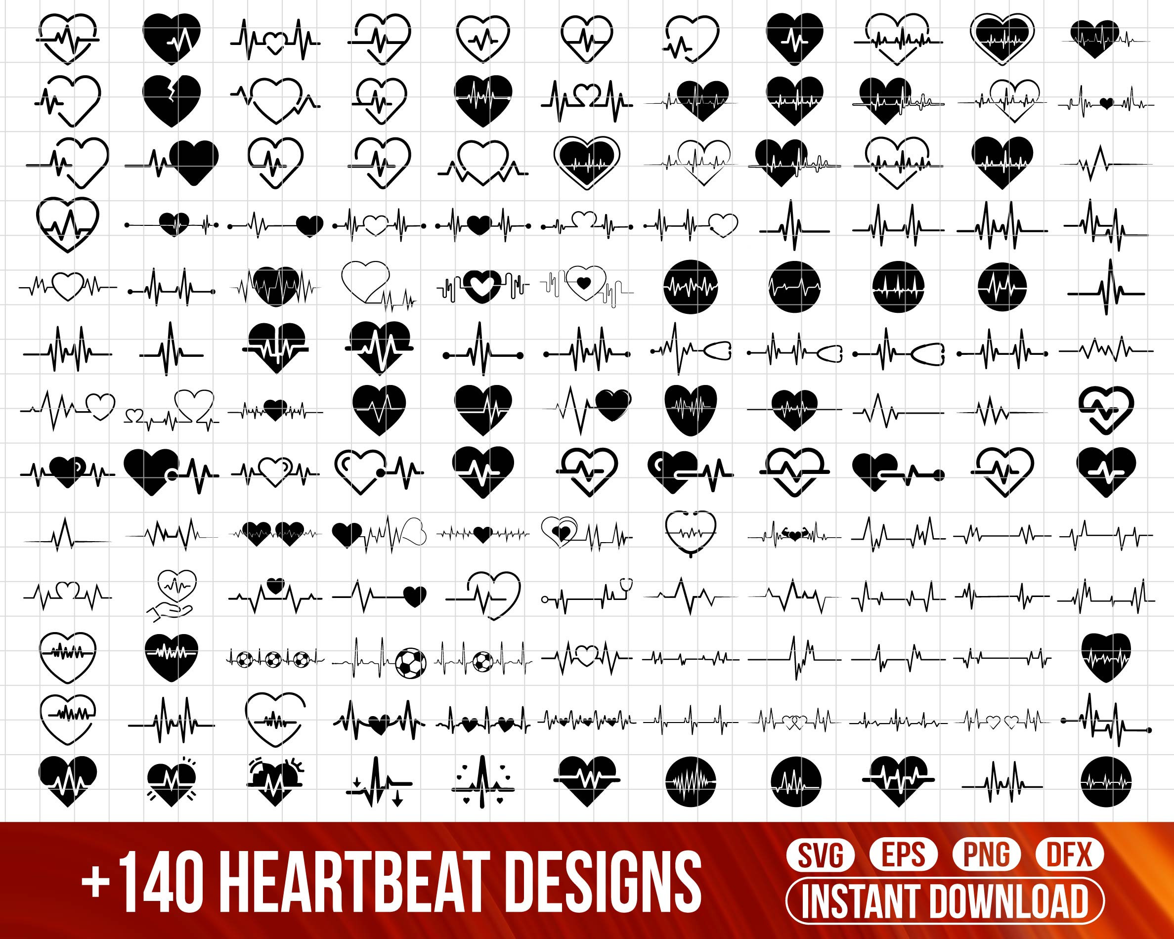 Heartbeat SVG Bundle, Heart Pulse Svg, Heartbeat SVG, Heartbeat Clipart ...