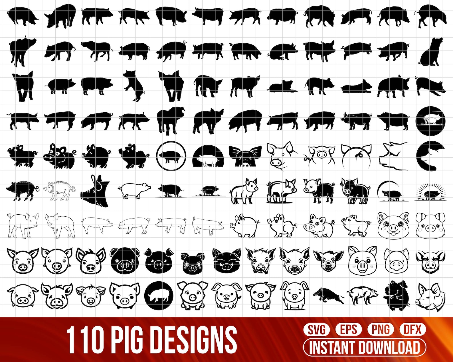 Pig SVG Bundle,pig PNG Bundle, Pig Clipart, Pig SVG Cut Files for ...