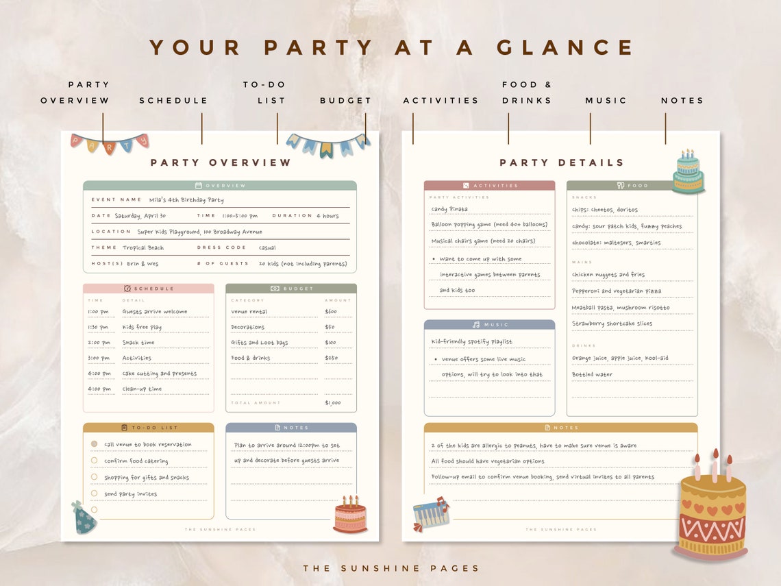 Party Planner Printable Event Organizer Birthday Checklist Party ...