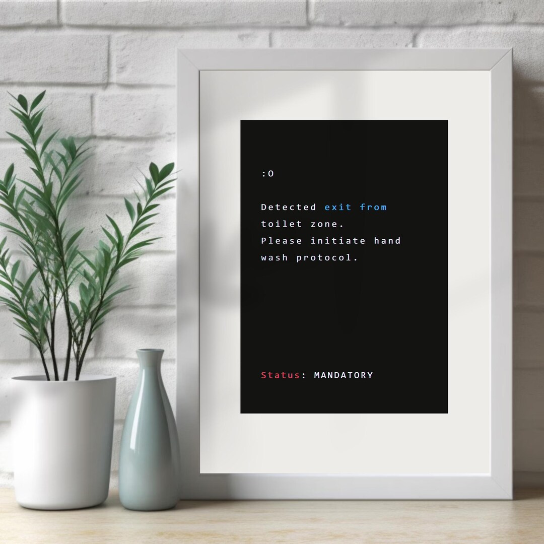Hand Wash Protocol Poster Funny Bathroom Wall Art Toilet Tech Humor ...