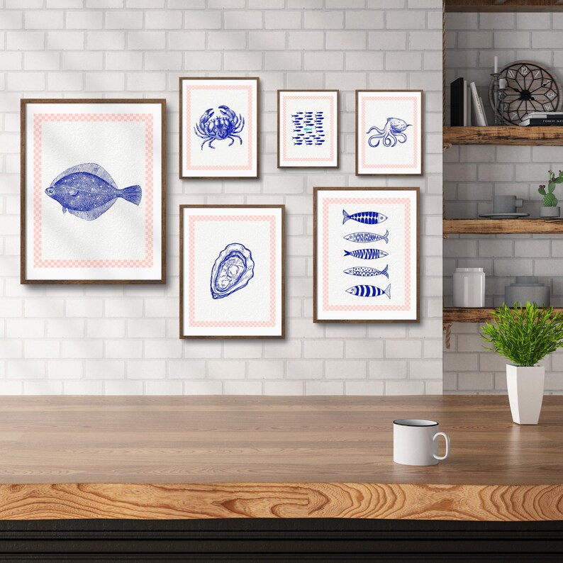 Vintage Fish Print - Nautical Wall Art - Coastal Kitchen Decor - Blue ...