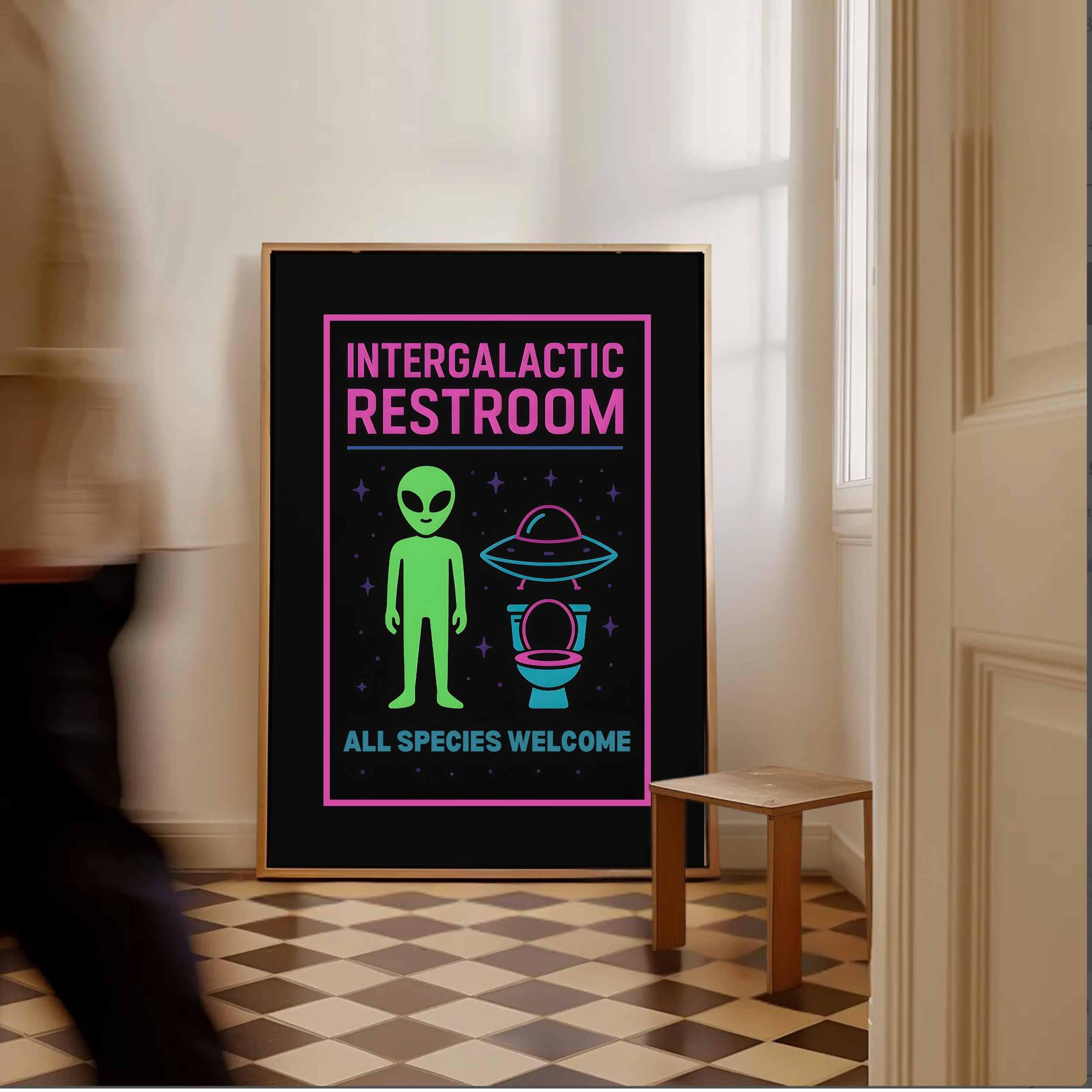 Intergalactic Restroom Sign Printable, Funny Alien Bathroom Wall Art ...