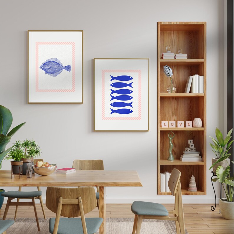 Vintage Fish Print - Nautical Wall Art - Coastal Kitchen Decor - Blue ...