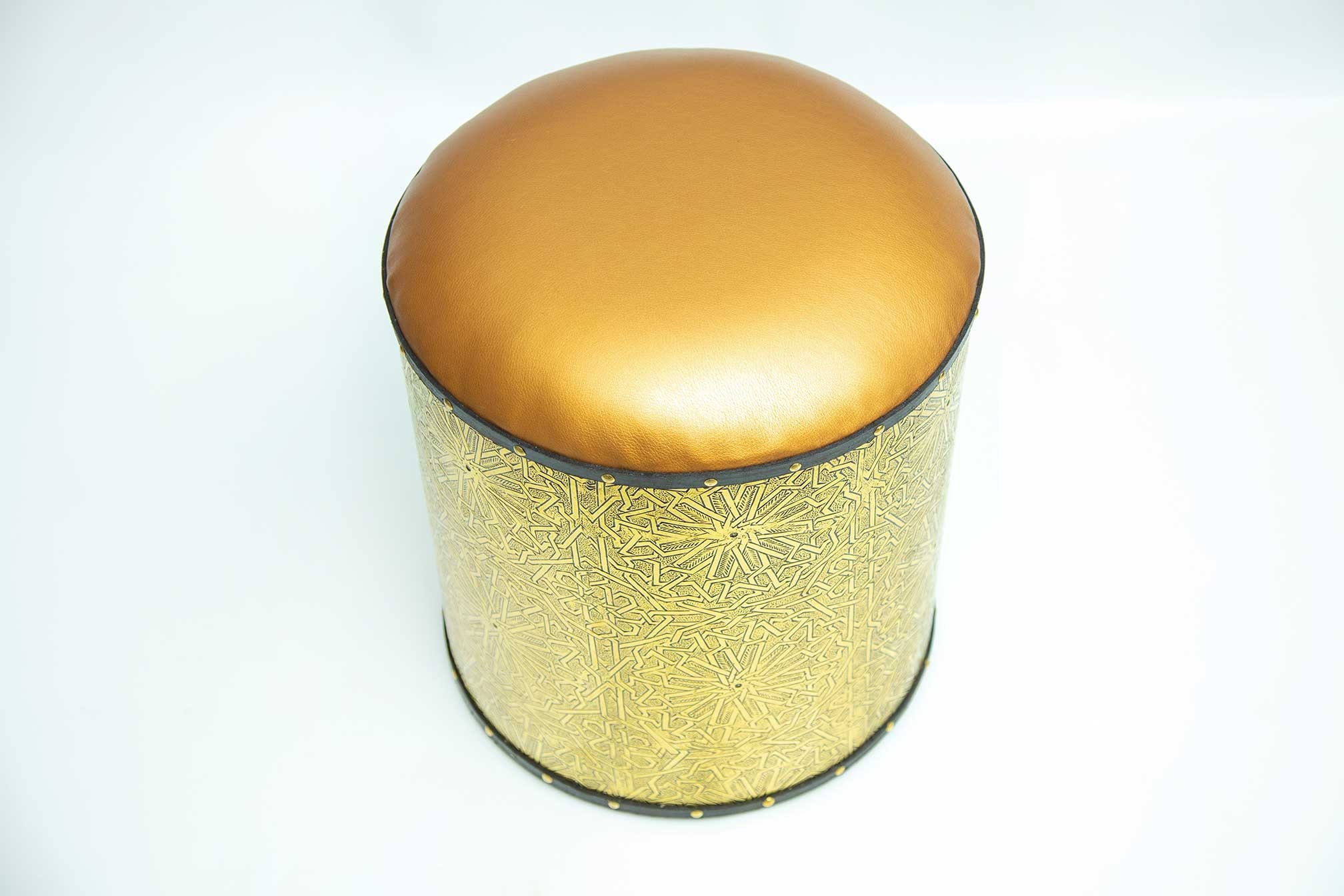 Copper Moroccan Pouf: Handcrafted Leather and Copper Ottoman - Etsy