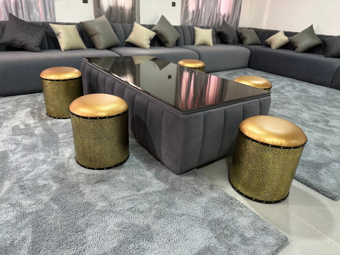 Copper Moroccan Pouf: Handcrafted Leather and Copper Ottoman - Etsy