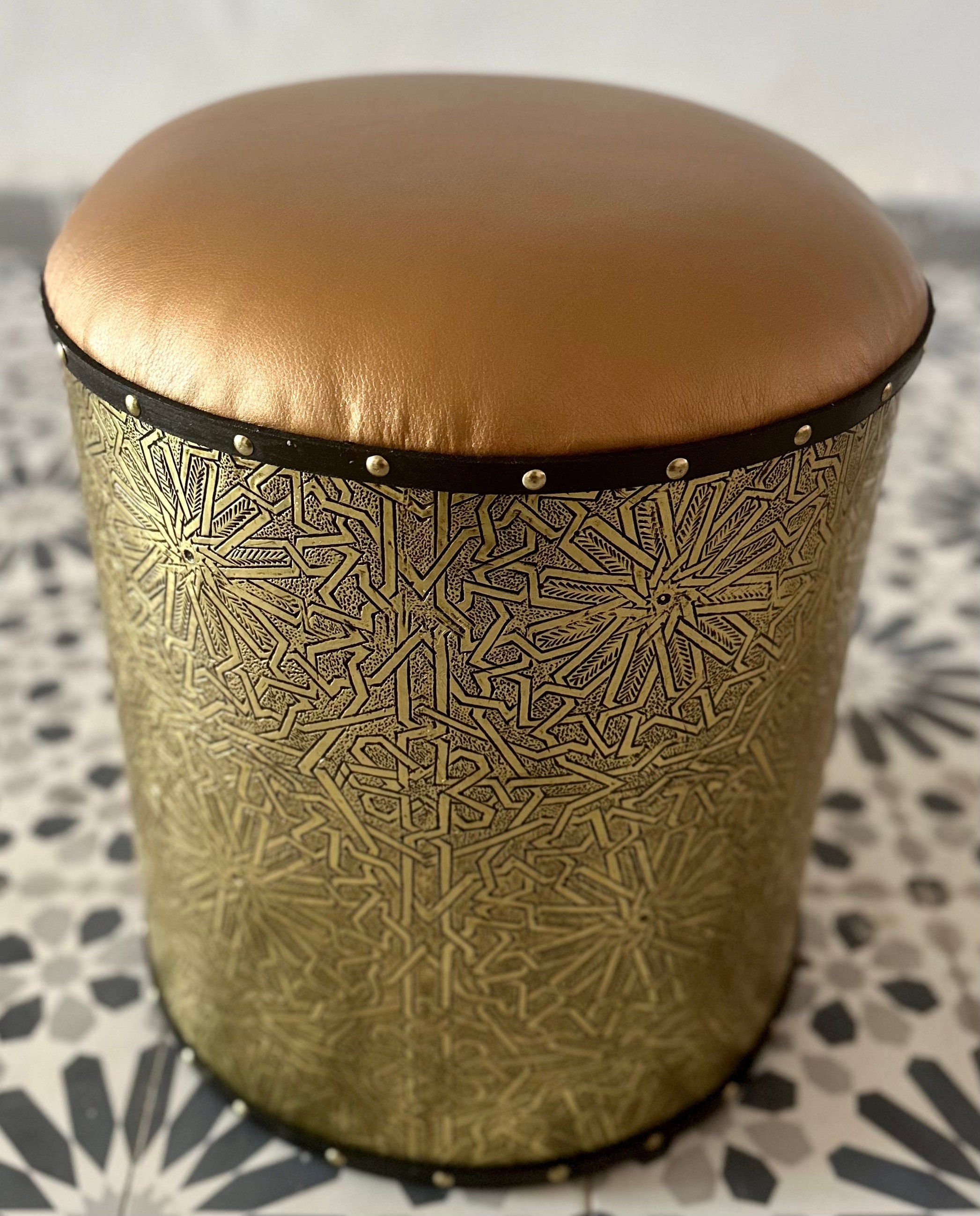 Copper Moroccan Pouf: Handcrafted Leather and Copper Ottoman - Etsy