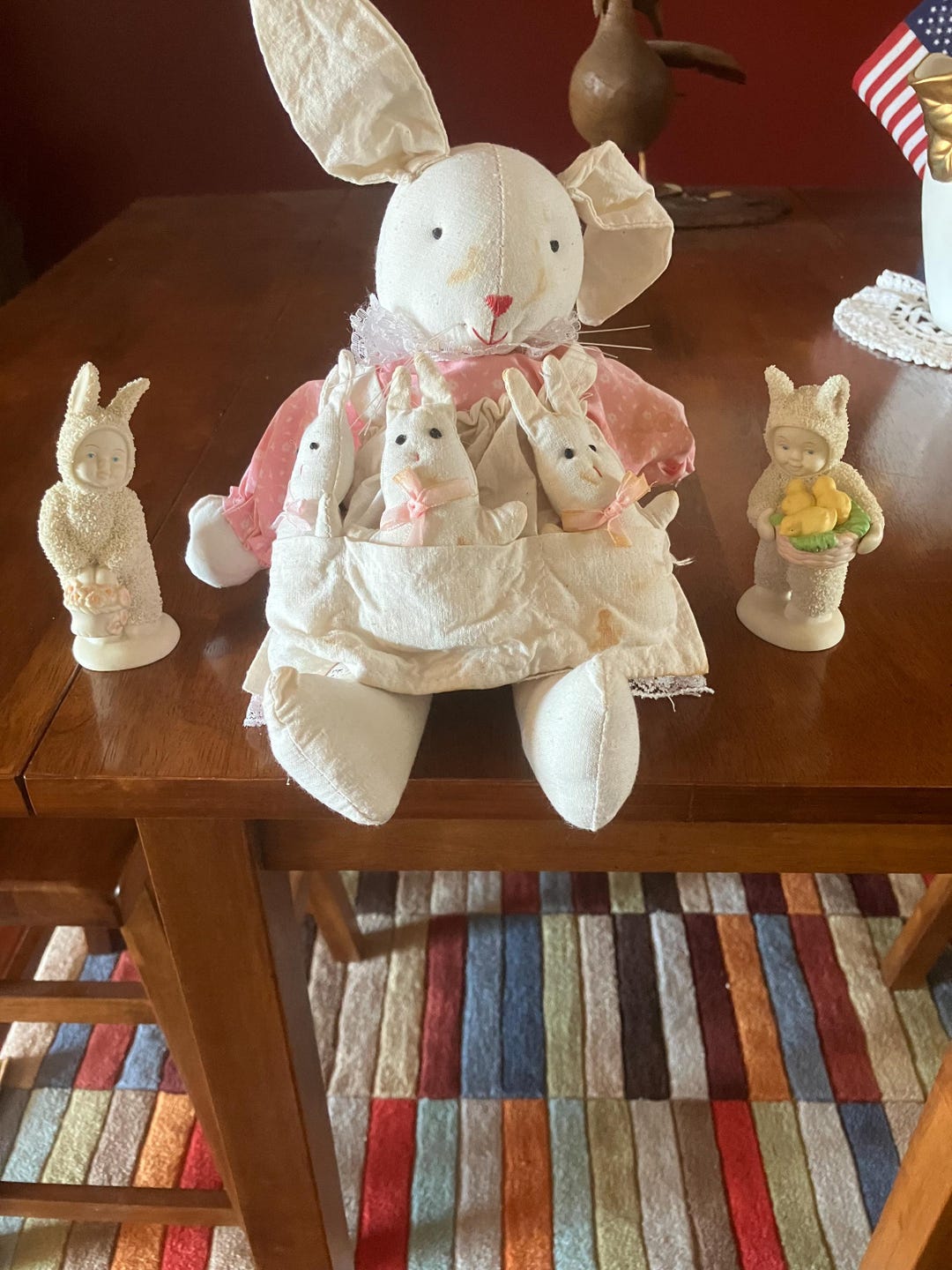 Easter Rabbit Holding Three Babies & Two Easter Snowbabies Figurines ...