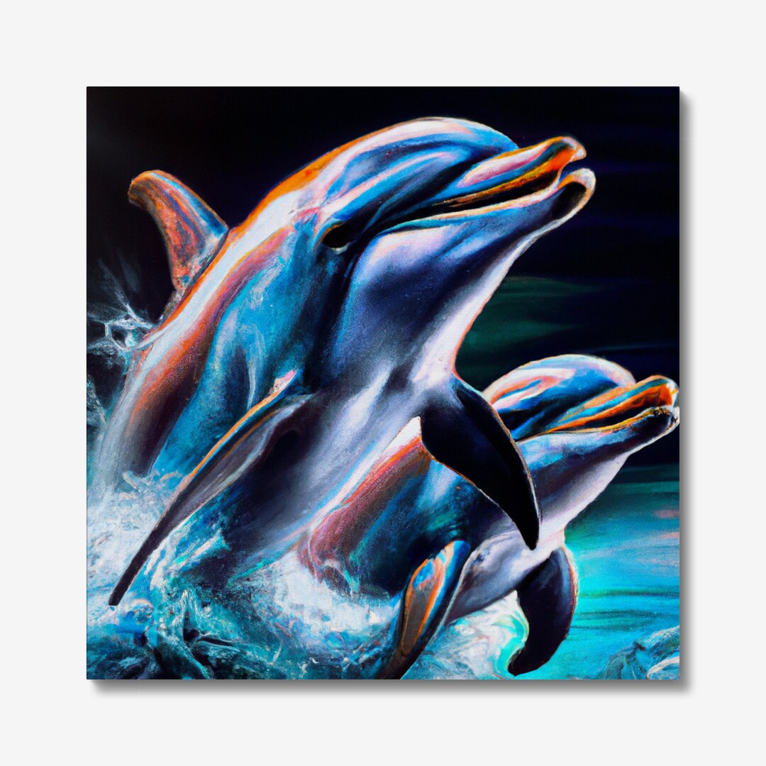 Original the Dance of the Dolphins Surrealist Canvas Print Marine Life ...