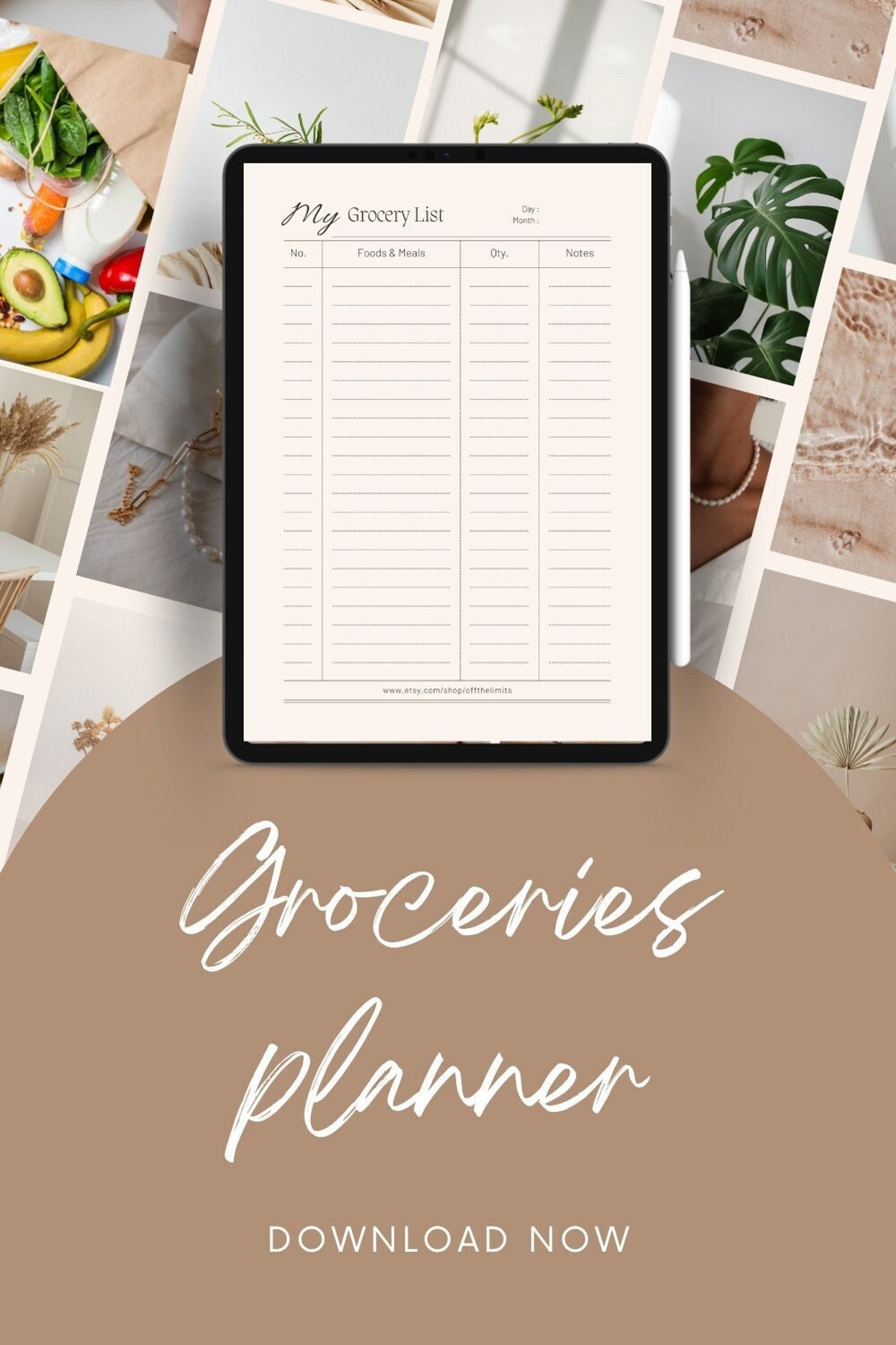 Grocery List Printable Template, Food Shopping List, Grocery Planner ...