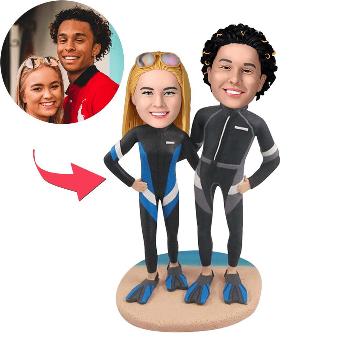 Diving Couple on the Beach Custom Bobblehead With Engraved Text - Etsy