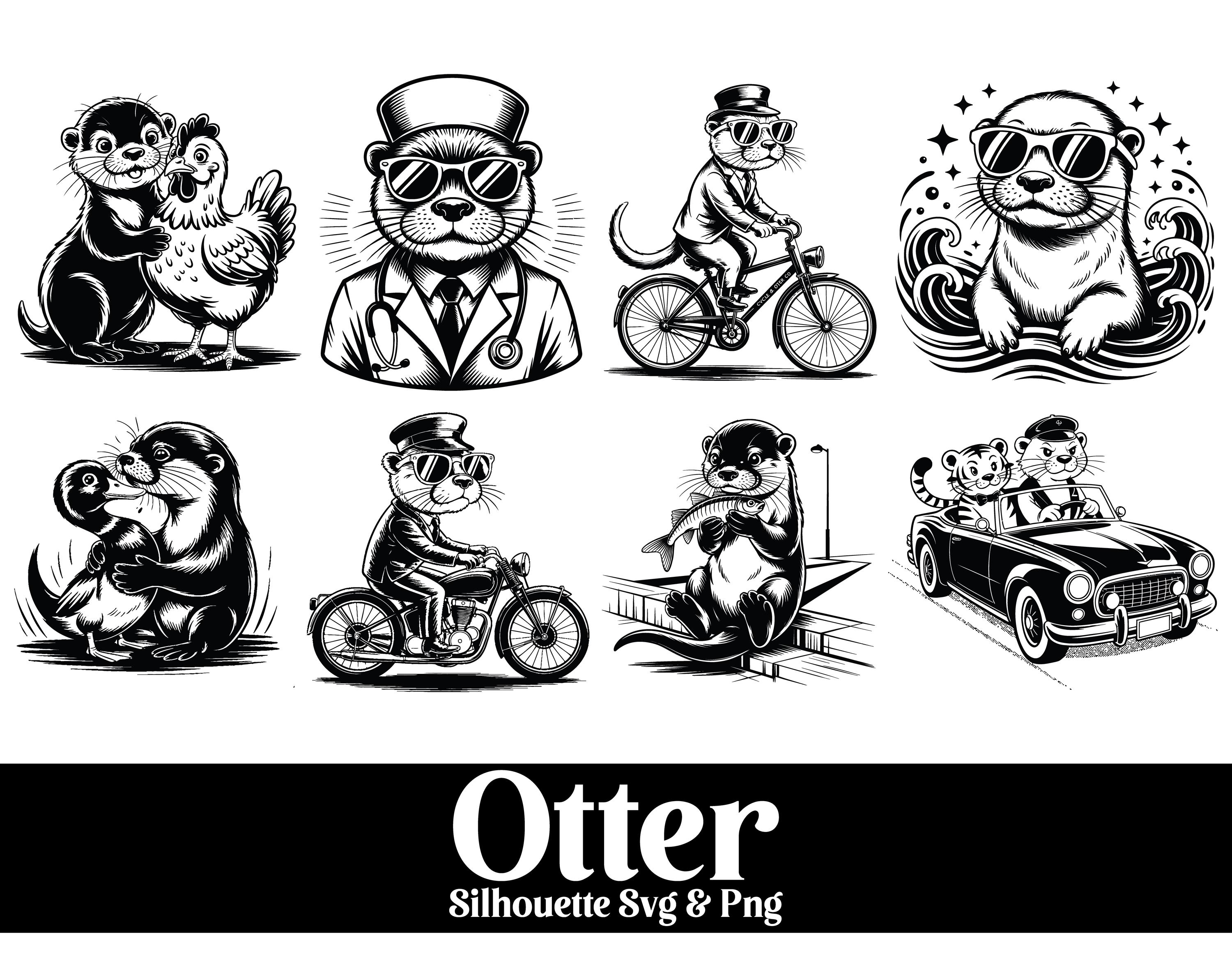 Otter Silhouette Bundle SVG PNG | Cute Otter Doctor, Eating Otter ...