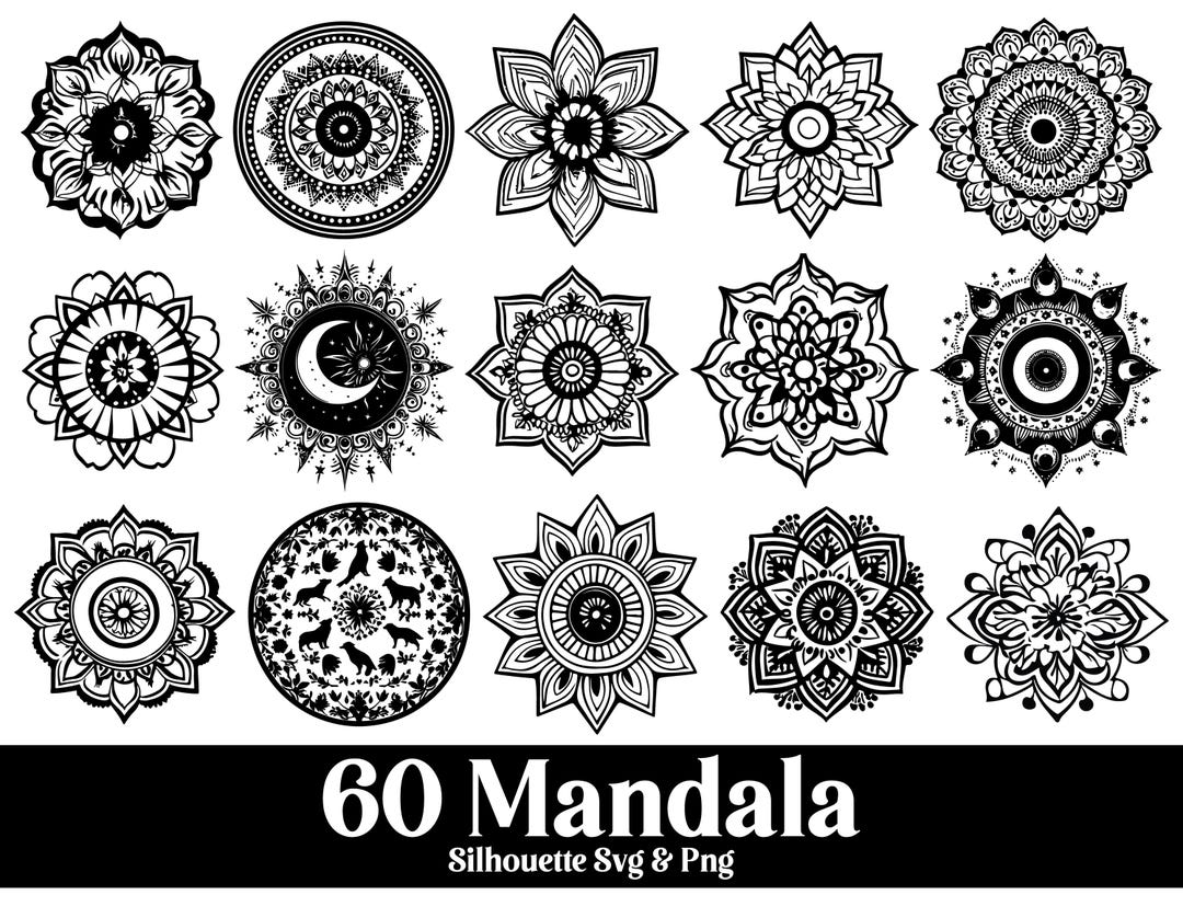 Intricate Mandala SVG Bundle: Black Silhouette Cut Files (digital ...