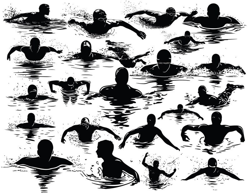 Swimming Silhouette SVG PNG Swimmer Clipart Sports Swimming Cut File ...