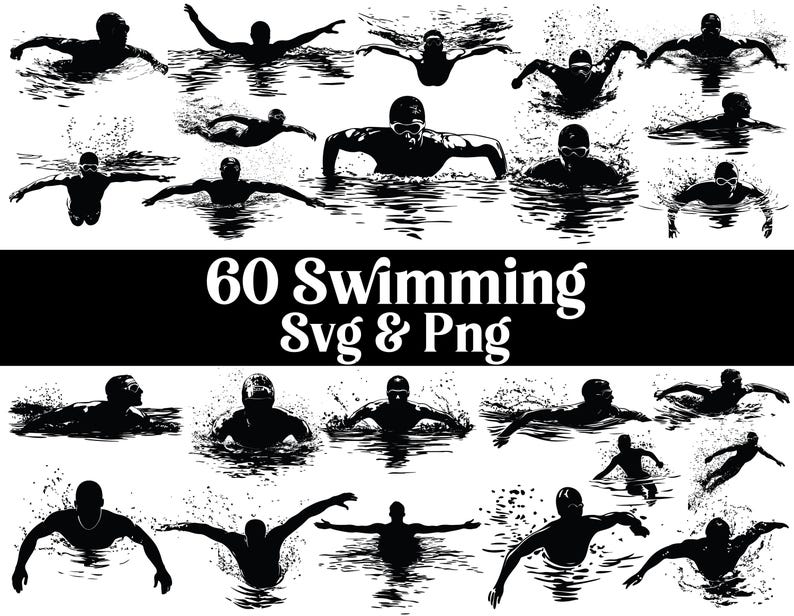 Swimming Silhouette SVG PNG Swimmer Clipart Sports Swimming Cut File ...