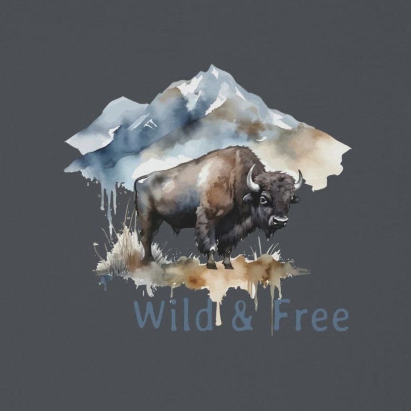 Bison in Front of a Mountain Shirt Bison Graphic Shirt Womens Comfort ...