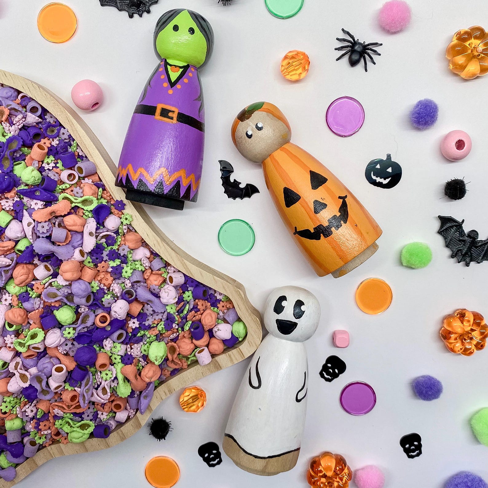 Halloween Peg Doll for Sensory Play Loose Parts Ghost Witch Pumpkin - Etsy