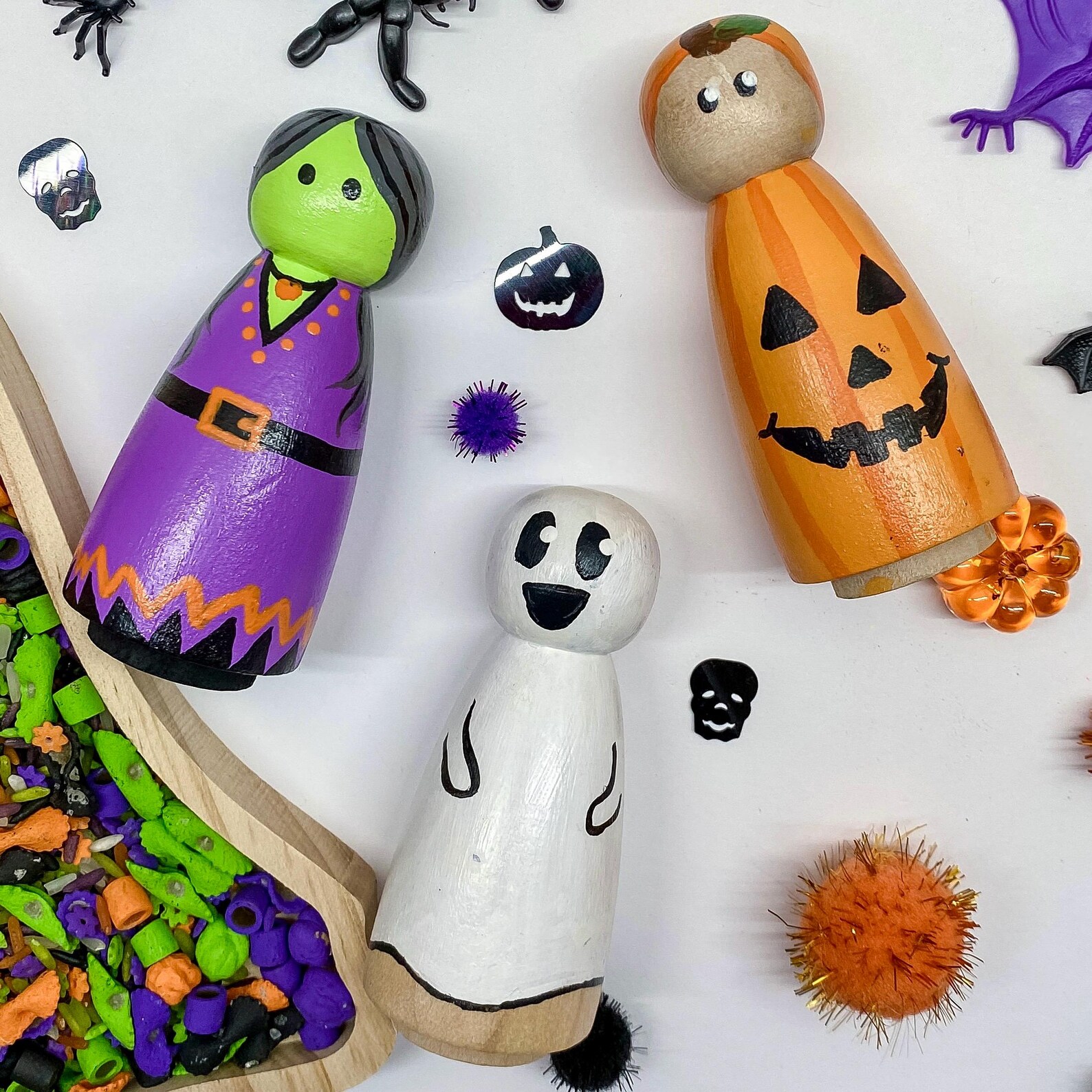Halloween Peg Doll for Sensory Play Loose Parts Ghost Witch Pumpkin - Etsy