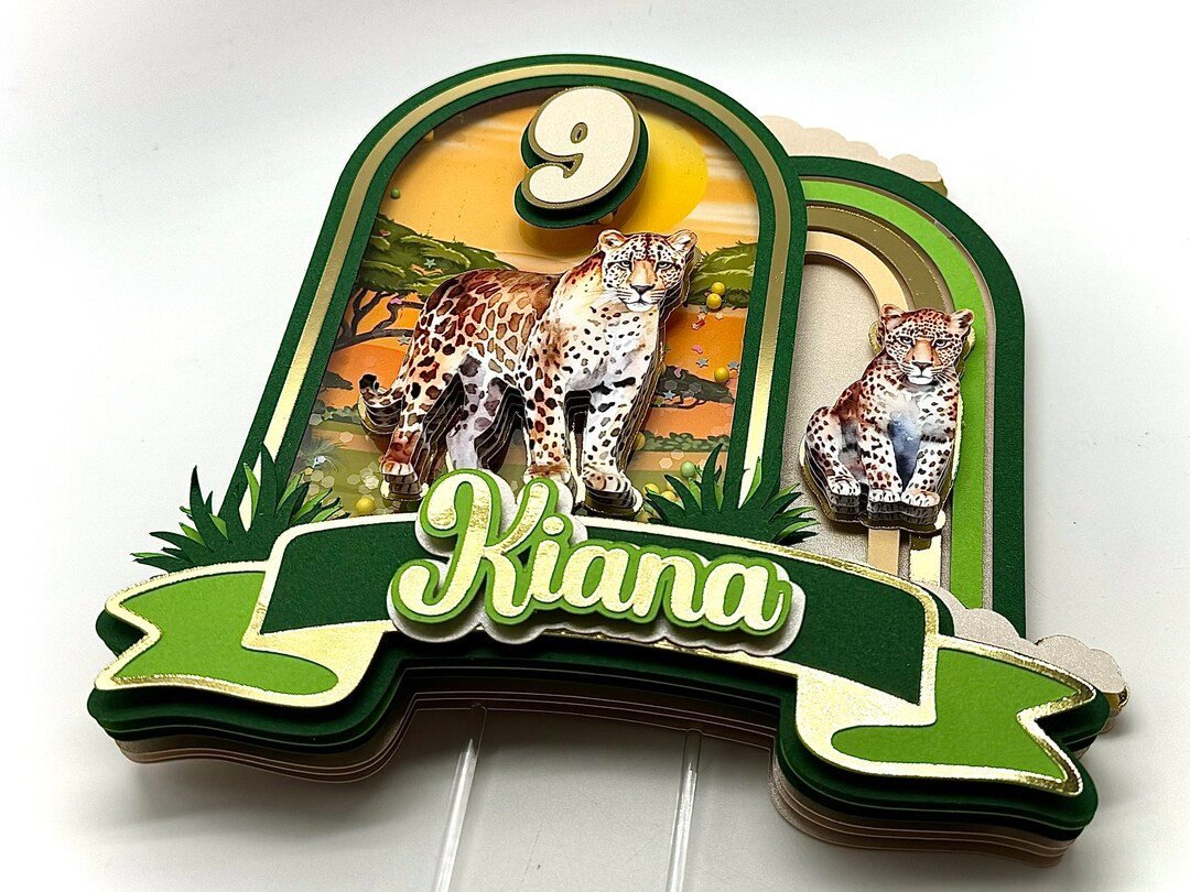 Cheetah Safari Cake Topper With Rainbow, Savannah Animals Birthday Cake ...