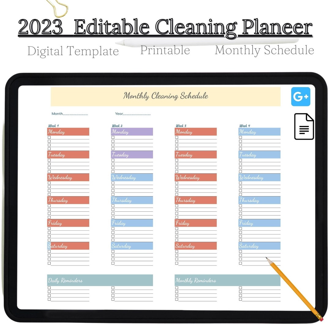 Monthly Cleaning Planner, PRINTABLE AND EDITABLE, Cleaning Checklist ...