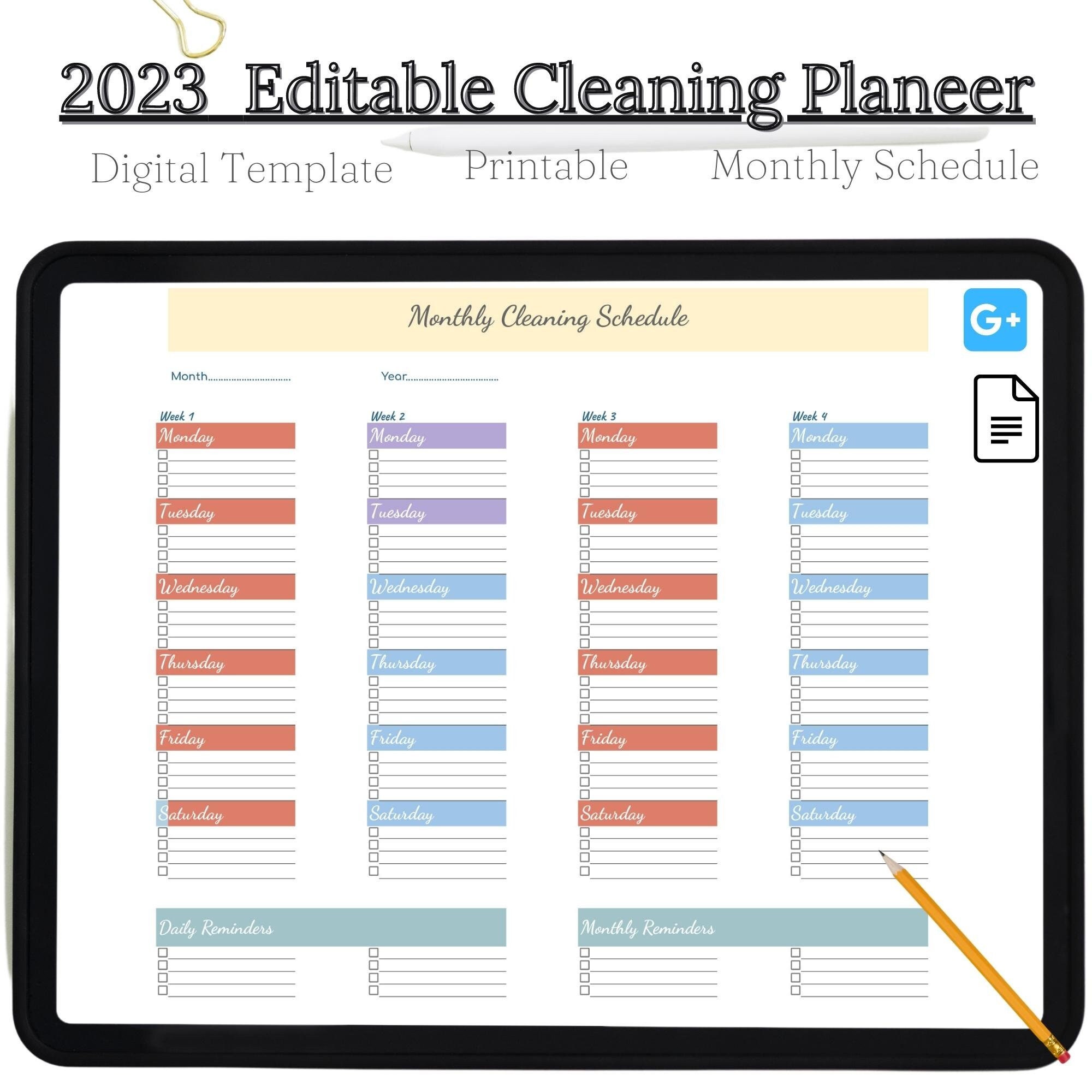 Monthly Cleaning Planner, PRINTABLE AND EDITABLE, Cleaning Checklist ...