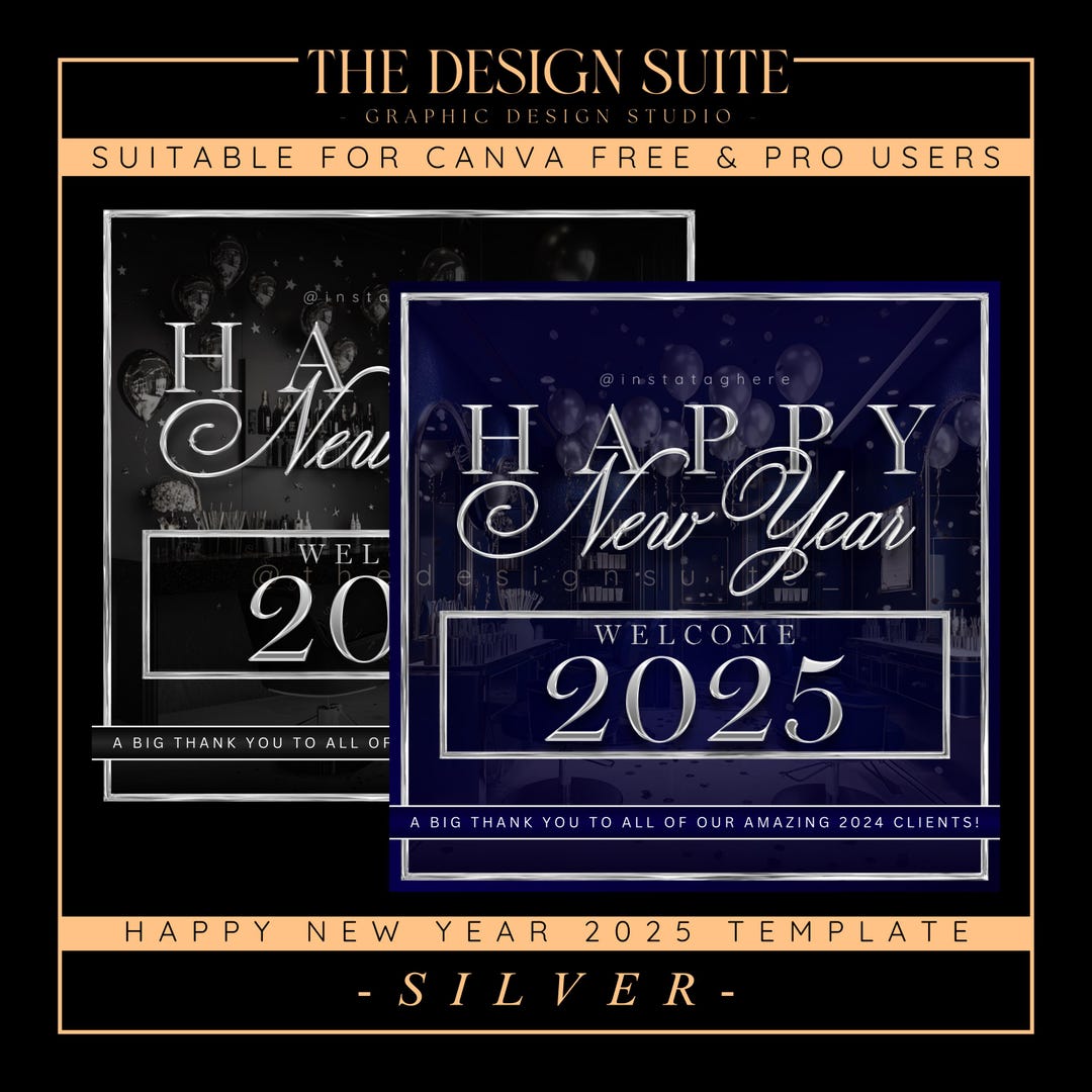 Silver Happy New Year Canva Template, Beauty Salon Canva Templates ...