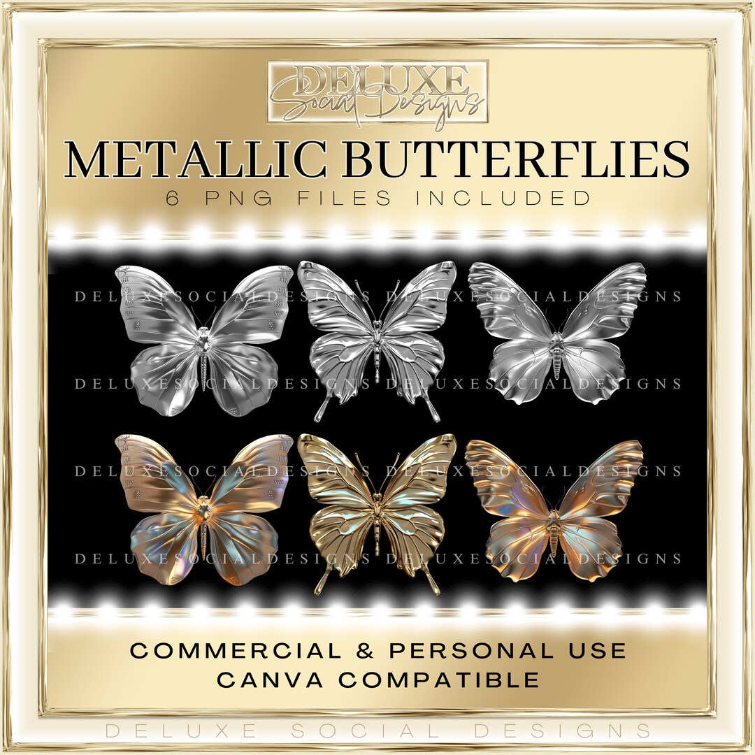 Luxury Metallic Butterfly Clipart, Social Media Content Design ...