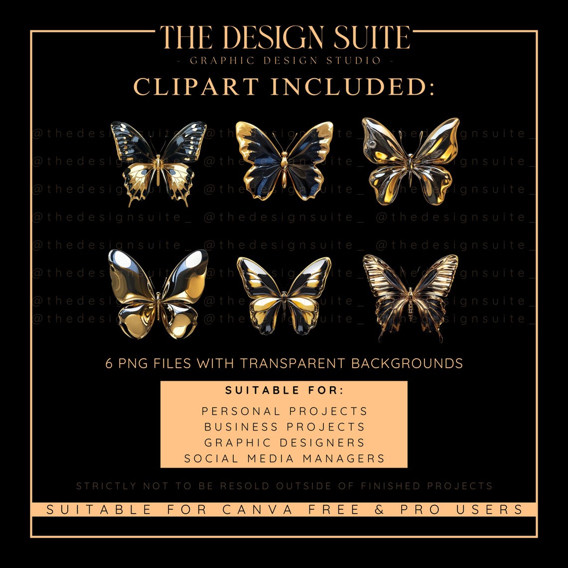 Luxury Butterfly Clipart, Social Media, High Quality PNG Files, Luxury ...
