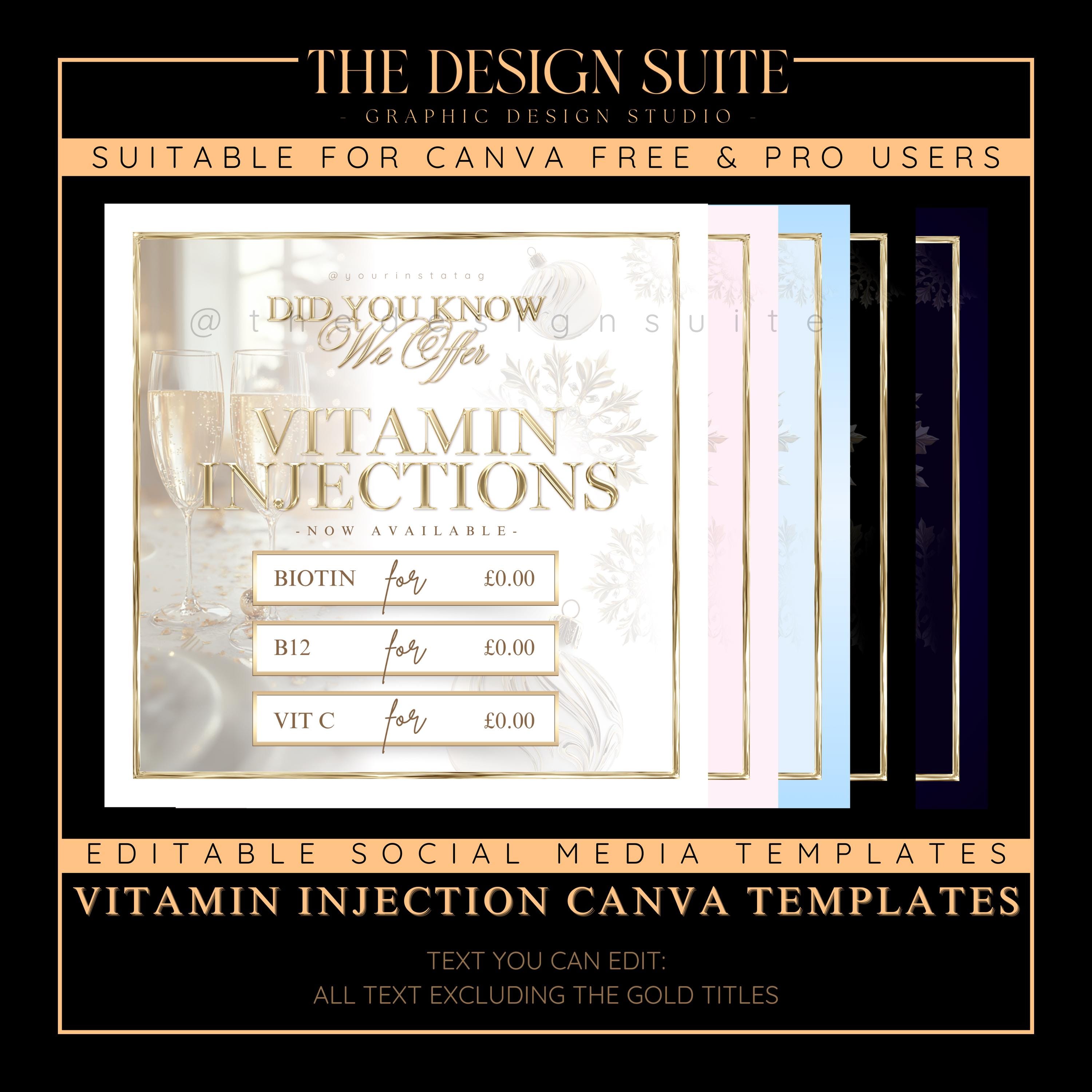 Gold Vitamin Injection Canva Template, Beauty Salon Canva Templates ...