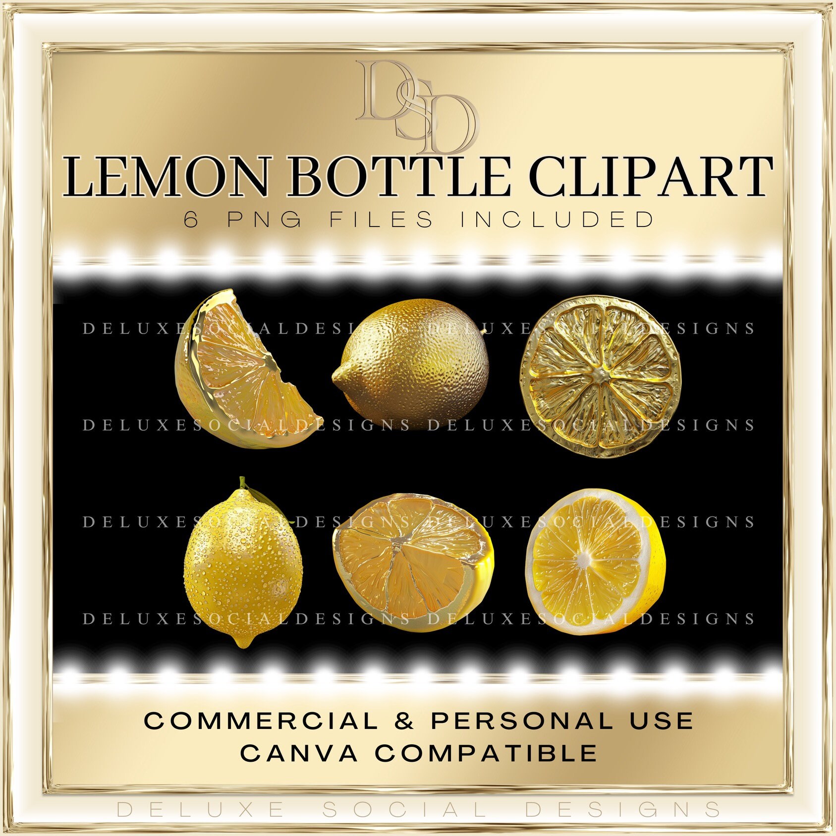 Luxury Lemon Clipart, Social Media Content Design, Commercial Use, PNG ...