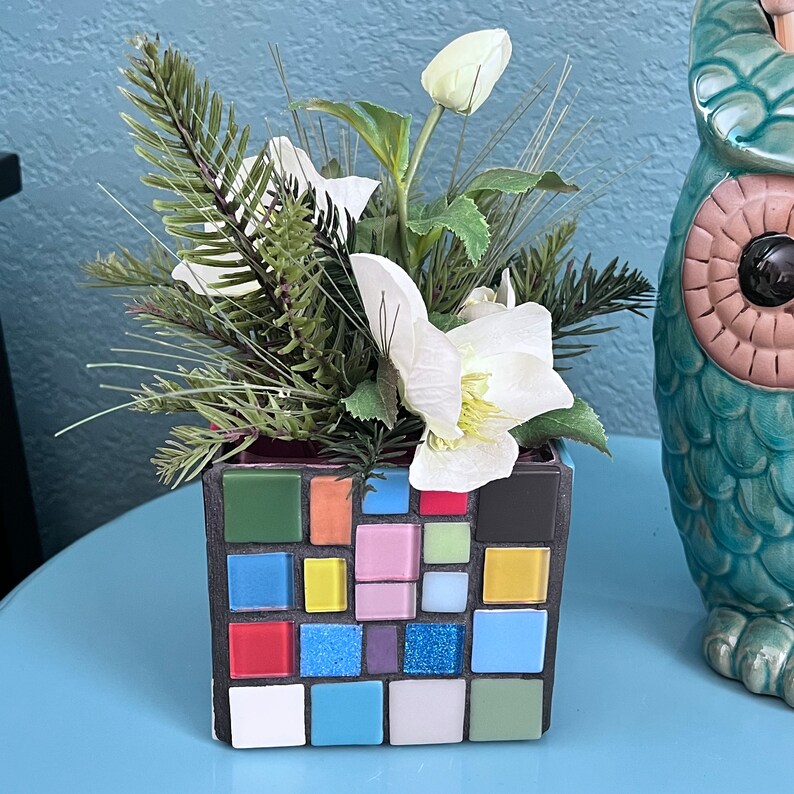 NEW Color Block Cube Mosaic Pencil Holder Candle Holder - Etsy