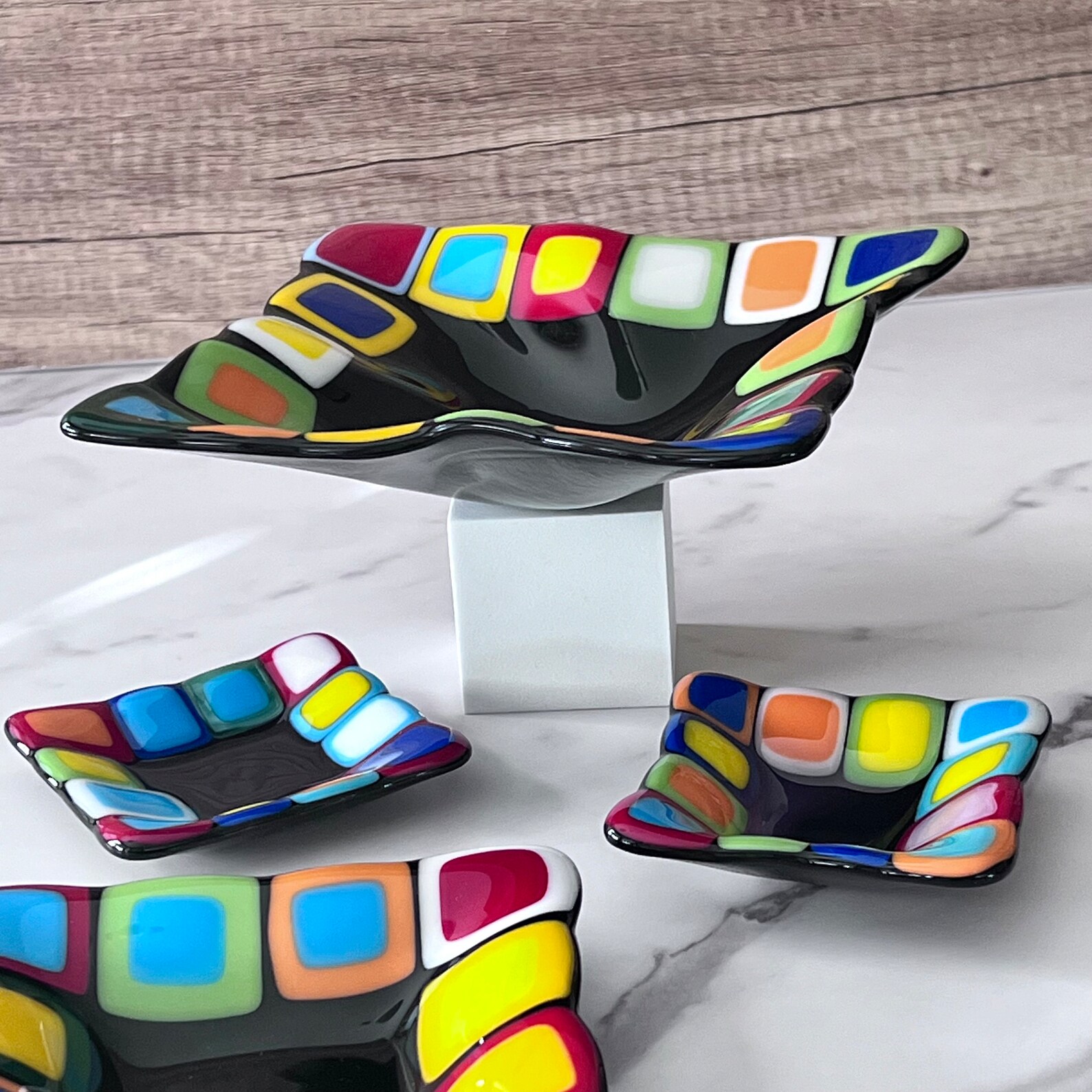 Colorful Glass Dish Centerpiece Gift Fused Art Glass Decorative Home ...