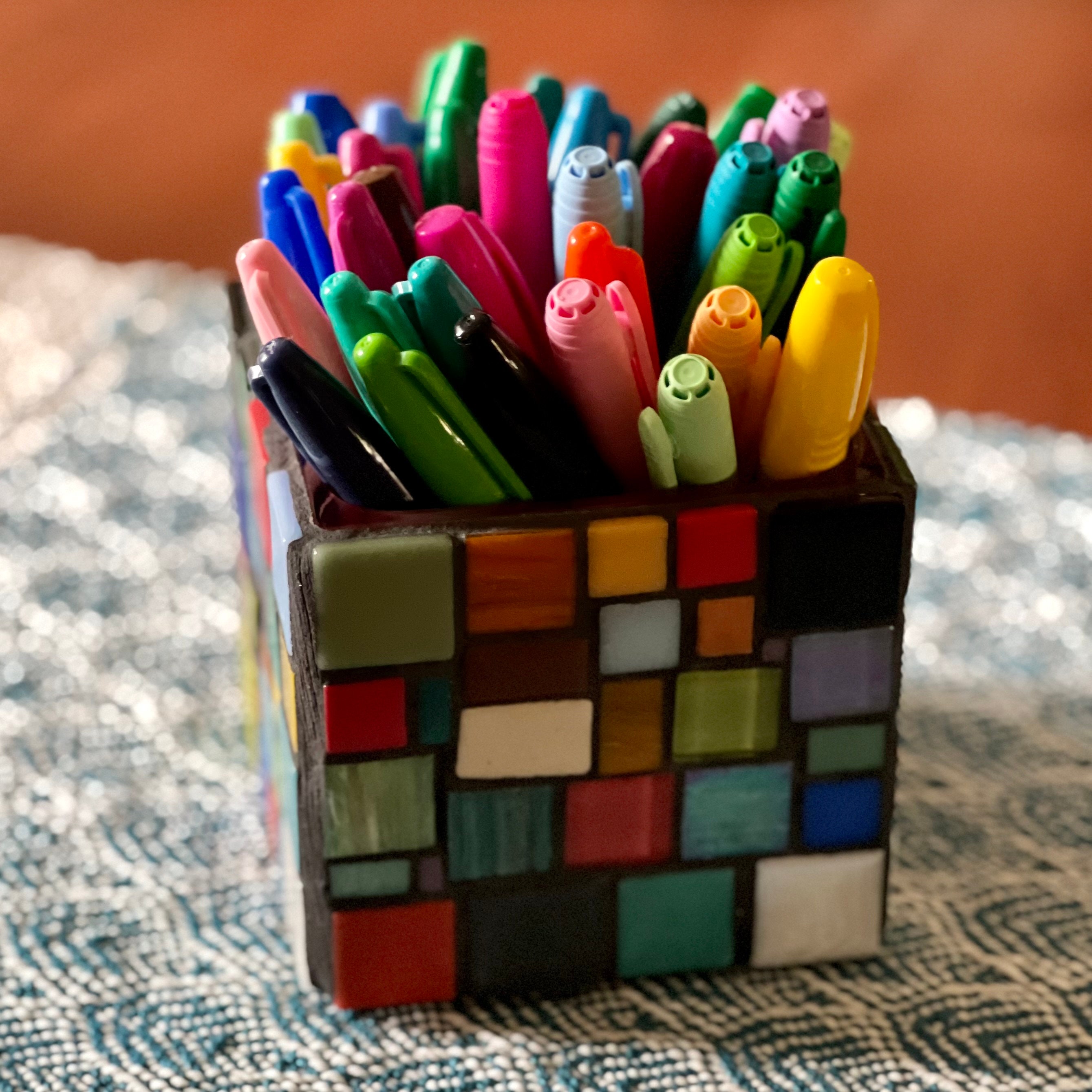 NEW Color Block Cube Mosaic Pencil Holder Candle Holder - Etsy