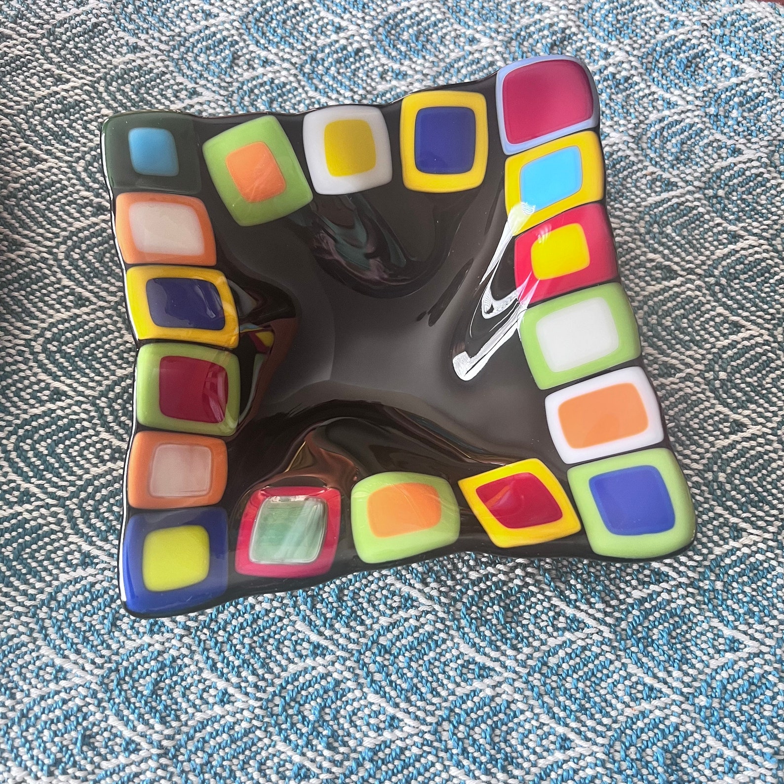 Colorful Glass Dish Centerpiece Gift Fused Art Glass Decorative Home ...