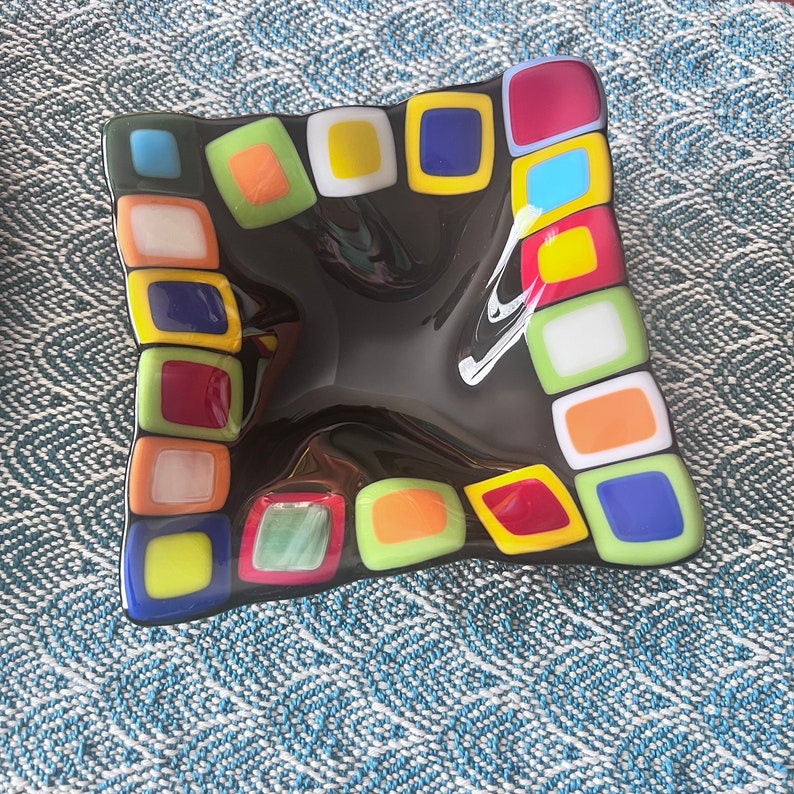 Colorful Glass Dish Centerpiece Gift Fused Art Glass Decorative Home ...