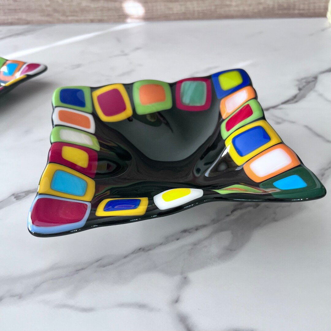 Colorful Glass Dish Centerpiece Gift Fused Art Glass Decorative Home ...