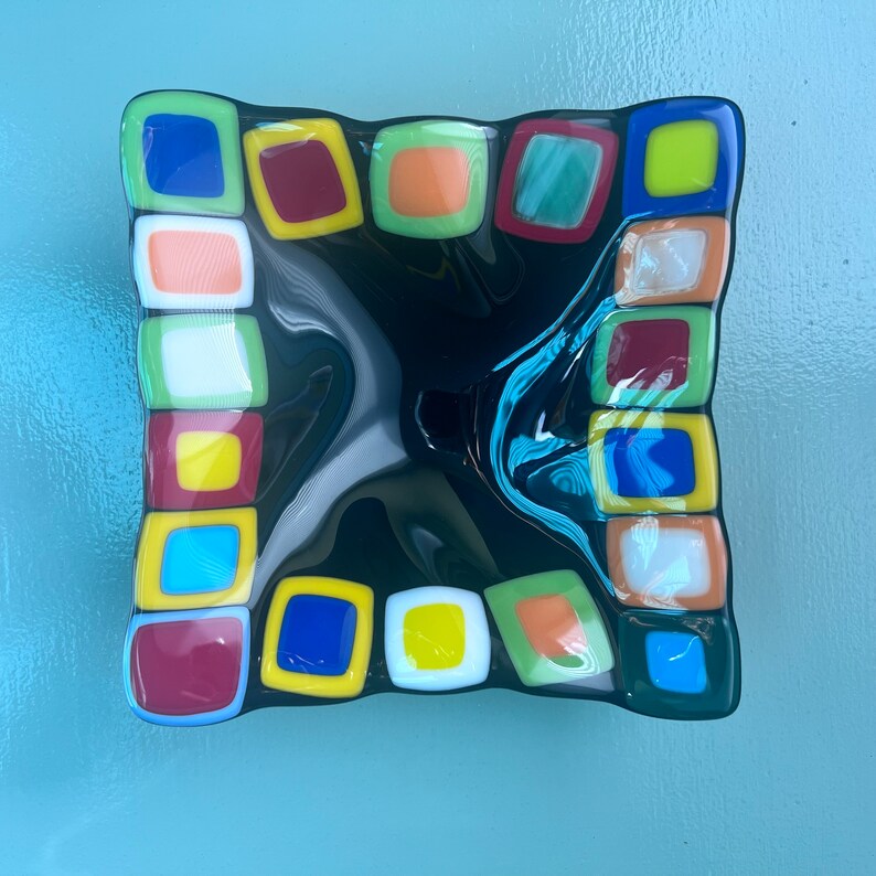 Colorful Glass Dish Centerpiece Gift Fused Art Glass Decorative Home ...
