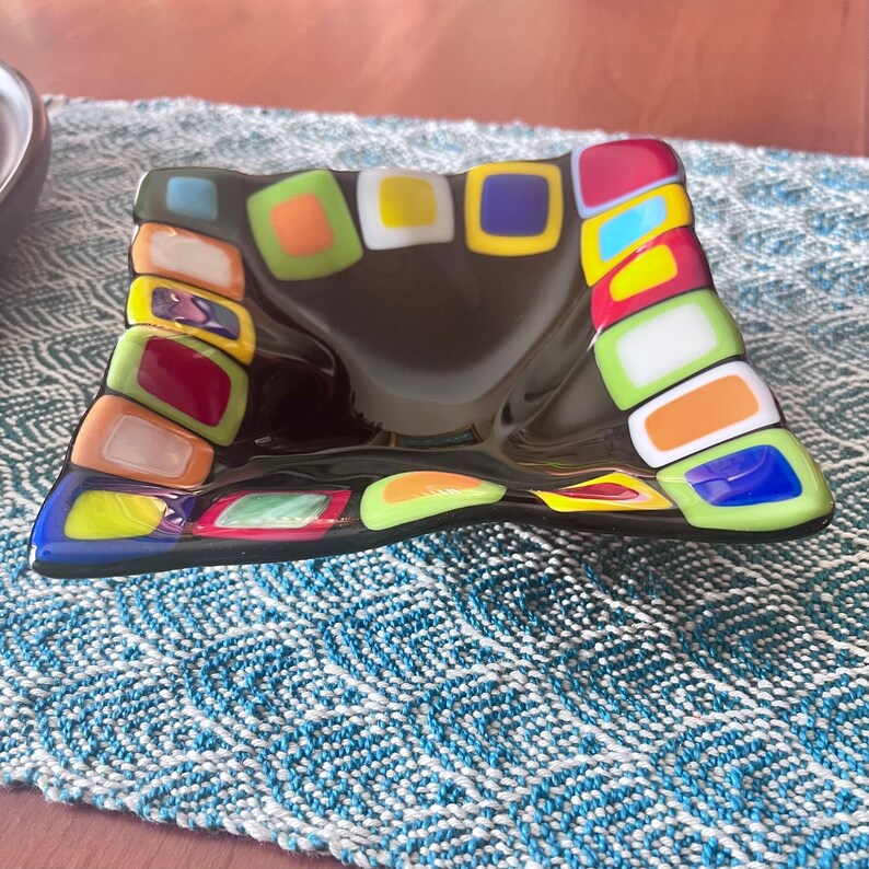 Colorful Glass Dish Centerpiece Gift Fused Art Glass Decorative Home ...