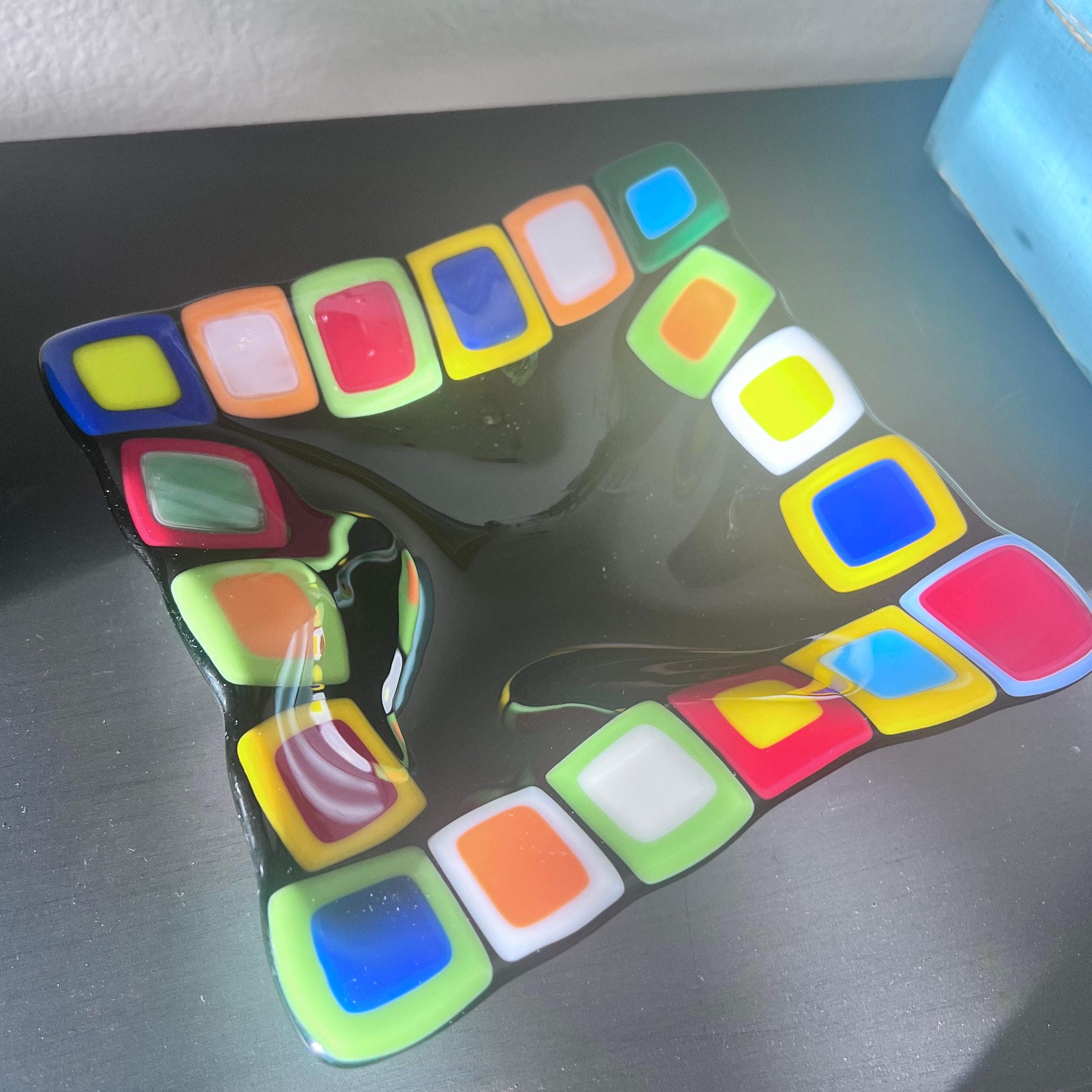 Colorful Glass Dish Centerpiece Gift Fused Art Glass Decorative Home ...