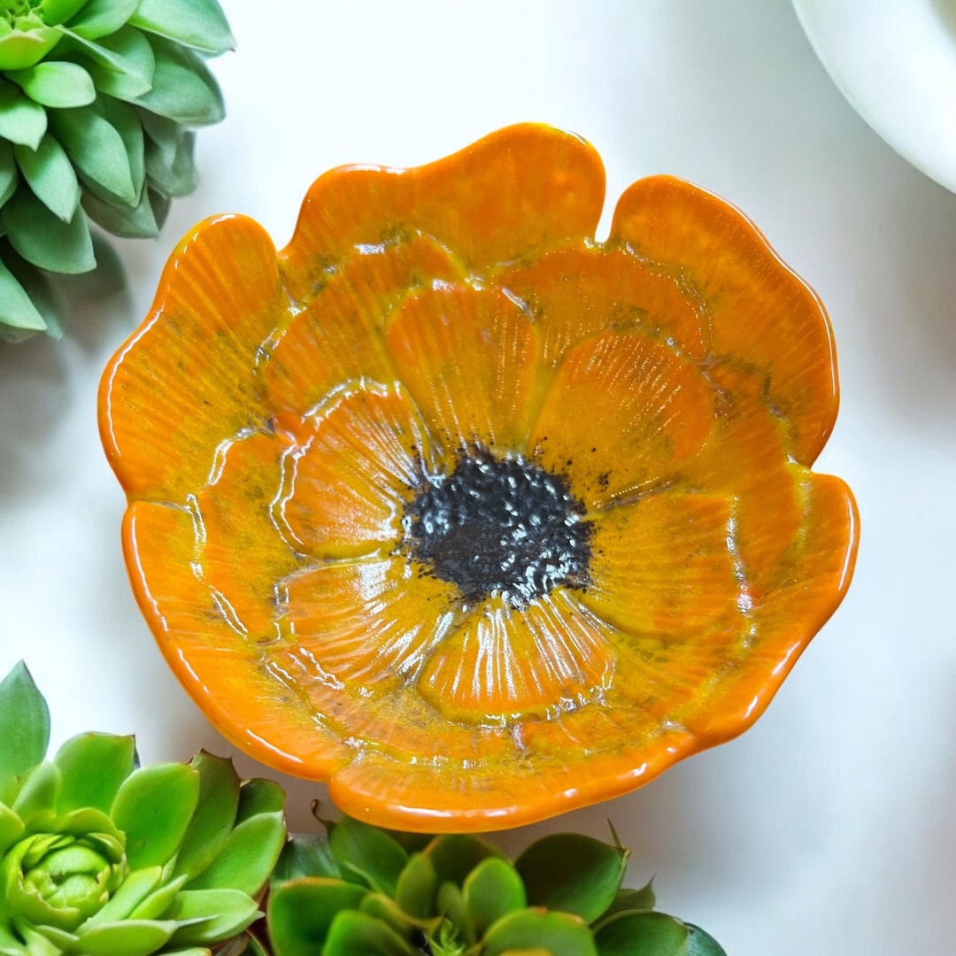 Yellow Flower Dish | Colorful Flower Bowl | Art Glass | Decorator Bowl ...