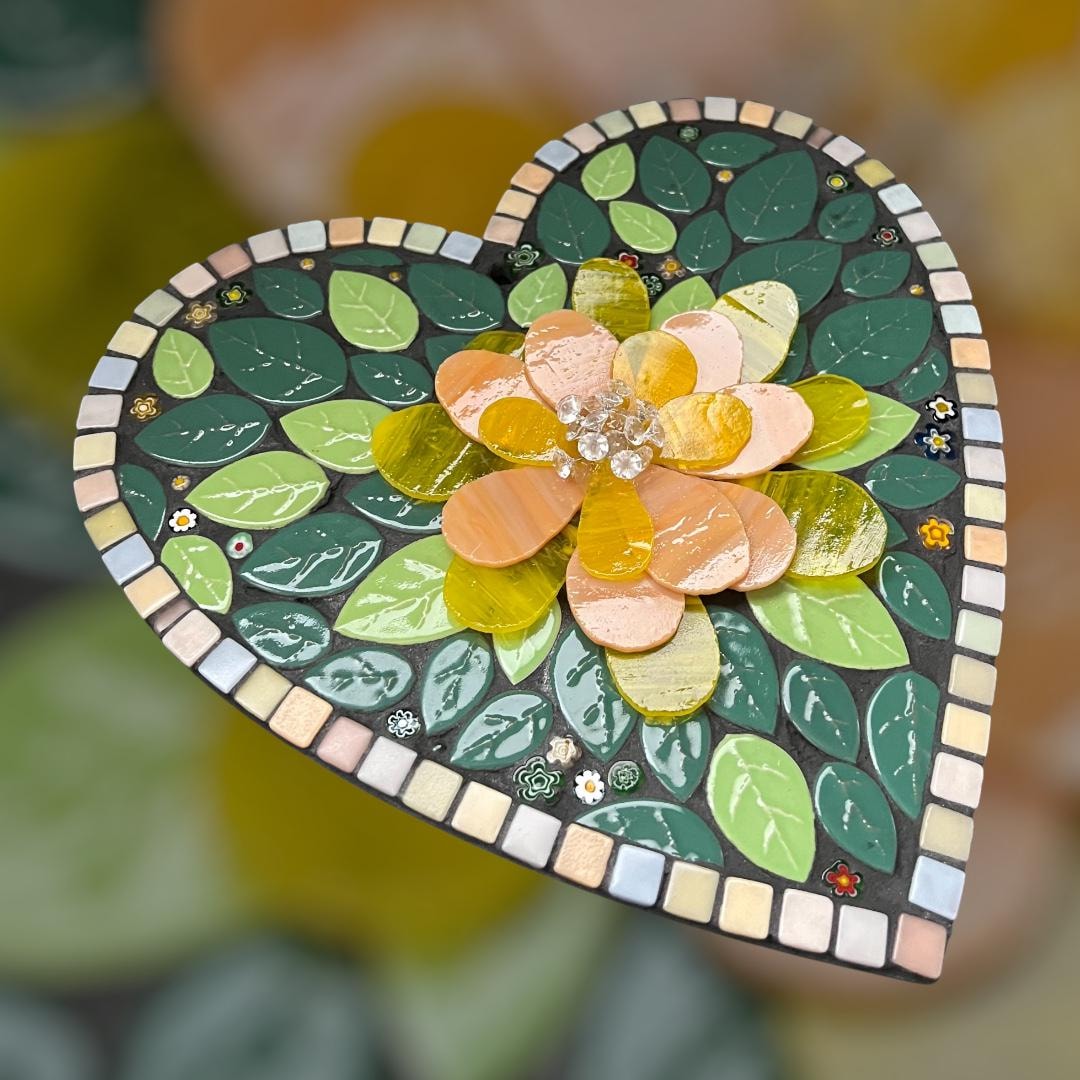 Romantic Heart-shaped Glass Mosaic | Heart Flowers | Mosaic Art | Gift ...