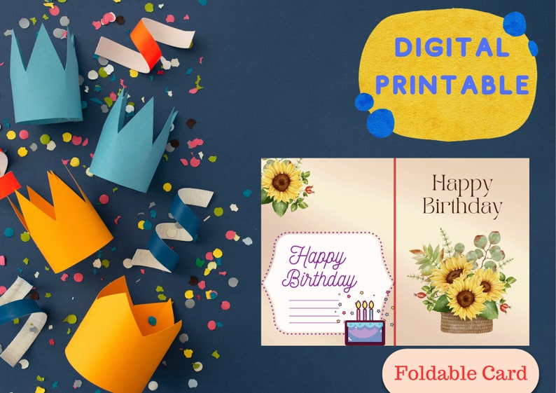Digital Folded Birthday Card | Printable Happy Birthday Card | Instant ...