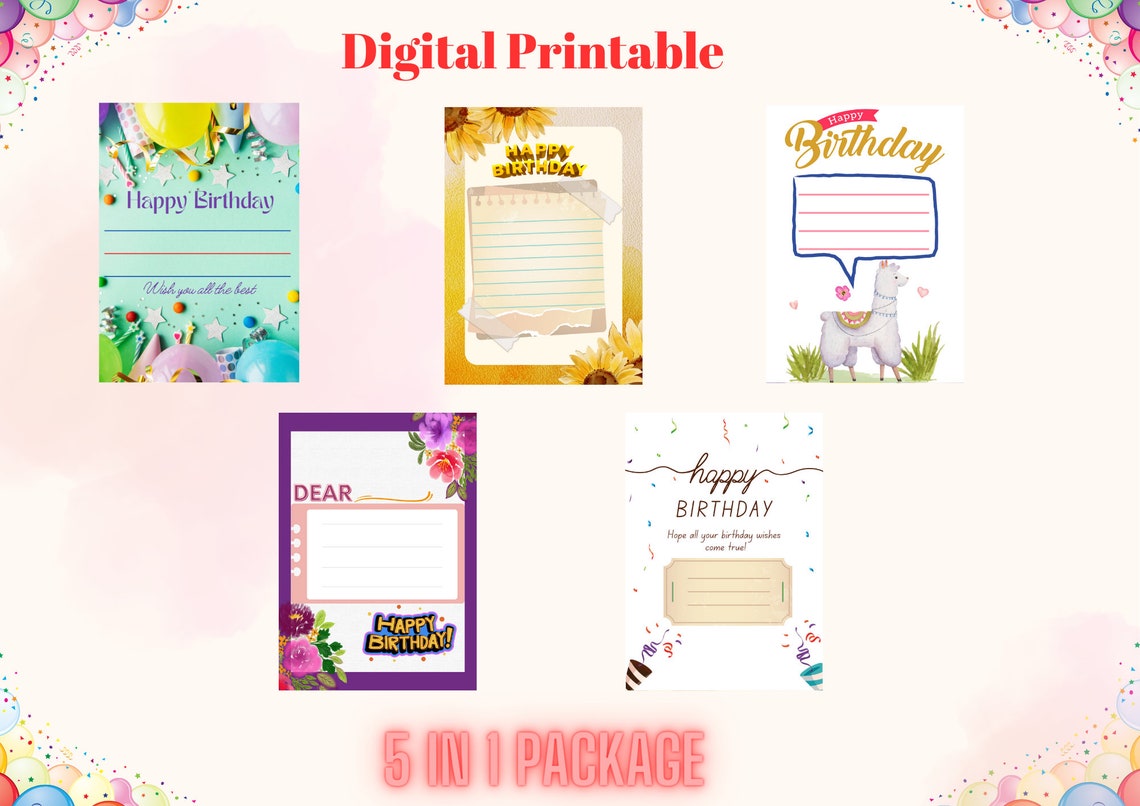 Printable Birthday Card Package | Writing Box Card| Instant Download ...