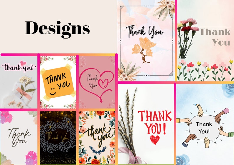 Thank You Digital Printable Cards Pack Printable Card - Etsy