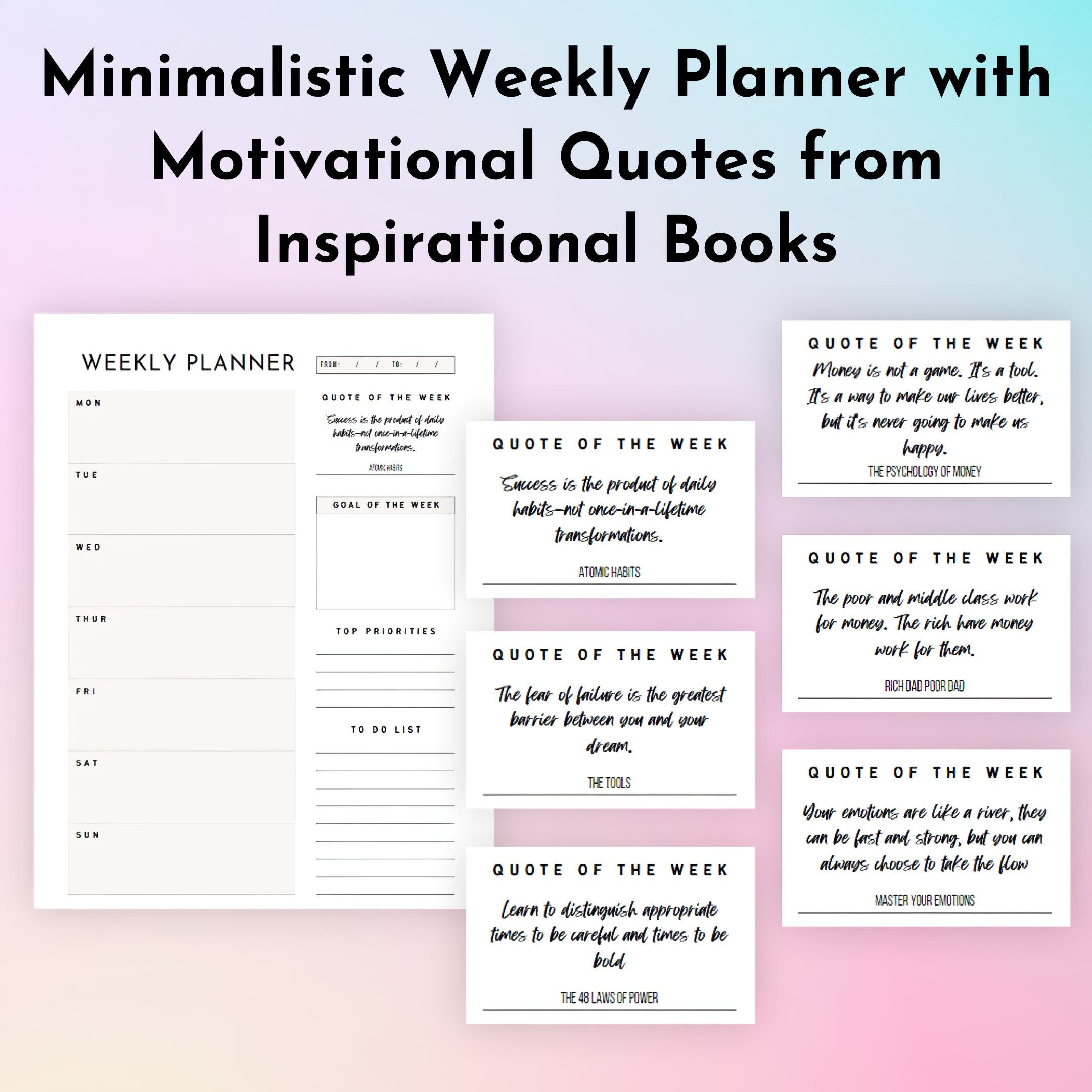 54 Weekly Printable PDF Motivational Planner With Quotes From Books - Etsy